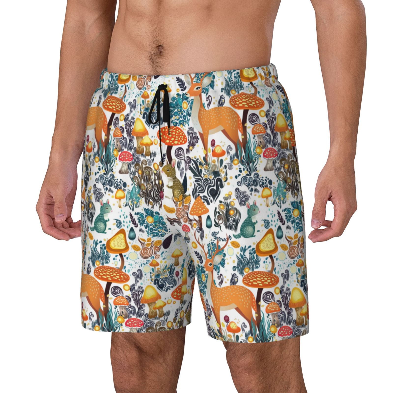 Picia Abstract Plants Mushroom Deer pattern Mens Swim Trunks with ...