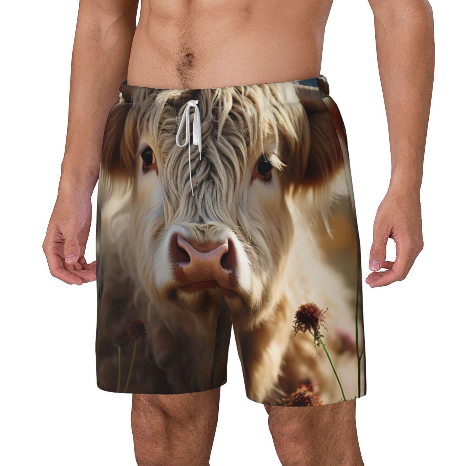 Picia Adorable Flower Field Cow pattern Mens Swim Trunks with ...