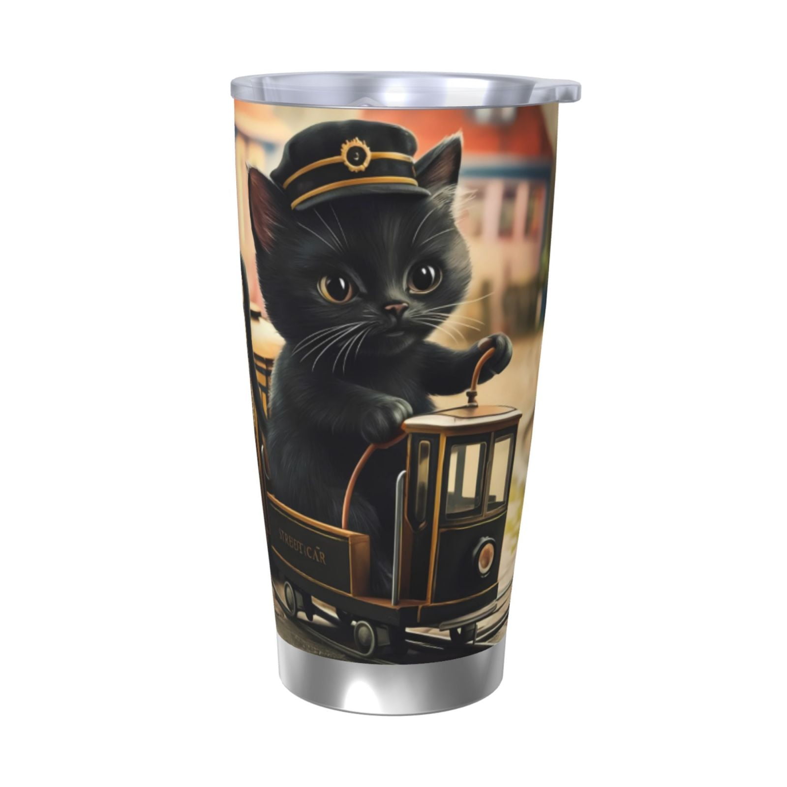 Picia Adorable Kitten On Mini Train Pattern 20 oz Tumbler Stainless ...