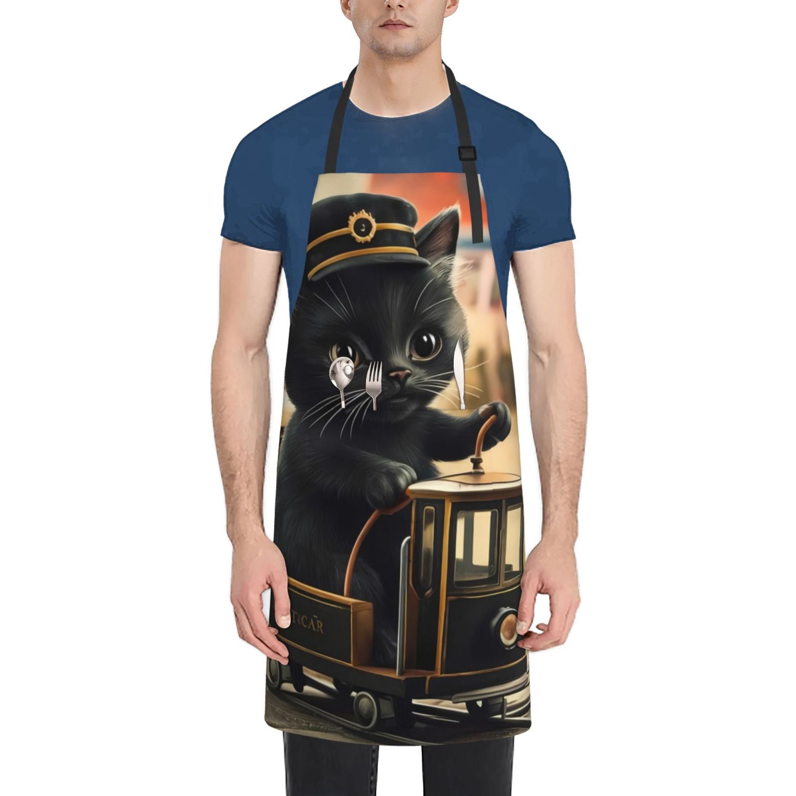 Picia Adorable Kitten On Mini Train Waterproof Apron for Unisex Adult ...