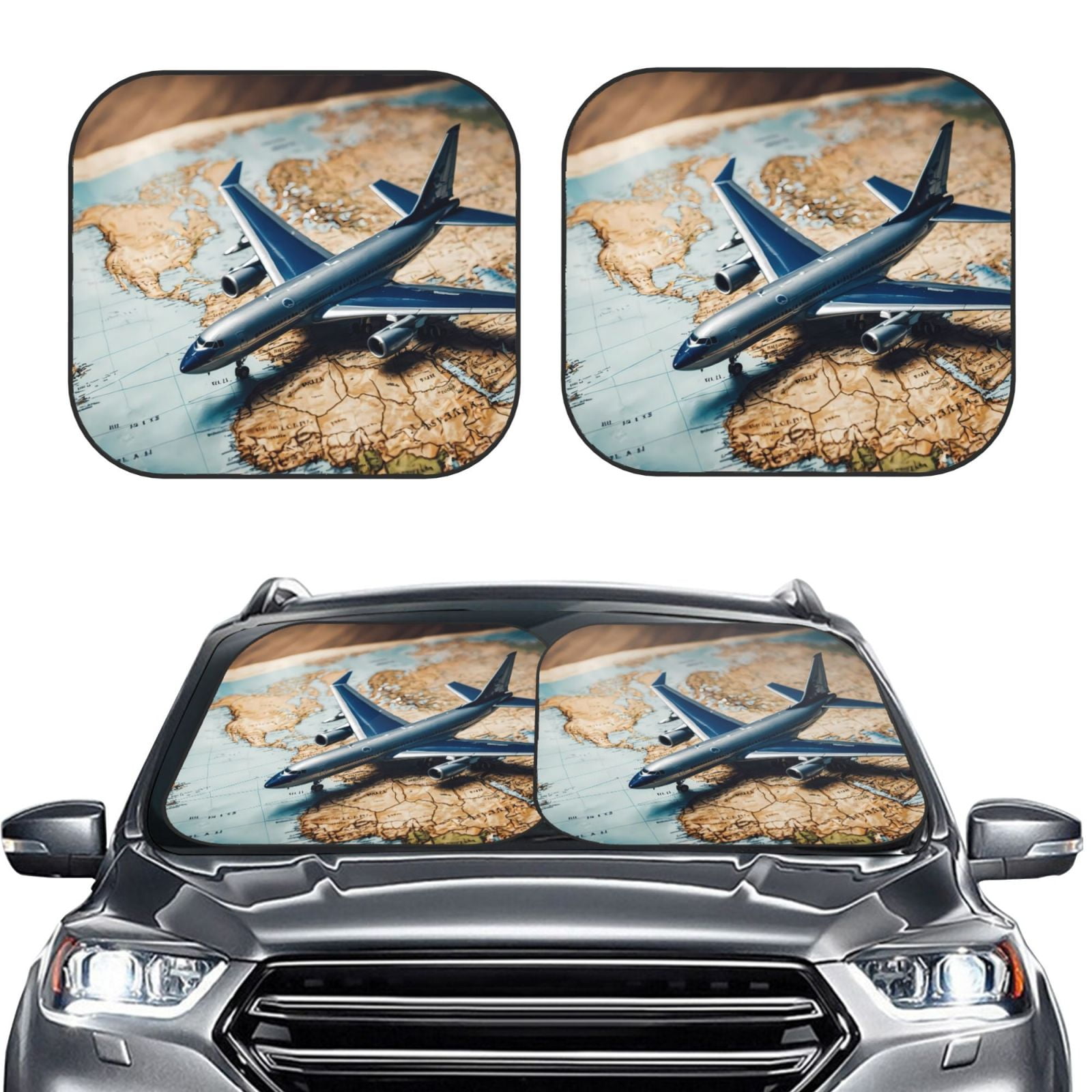 Picia Airplane World Map Adventure 2 Piece Car Windshield Sun Shade ...