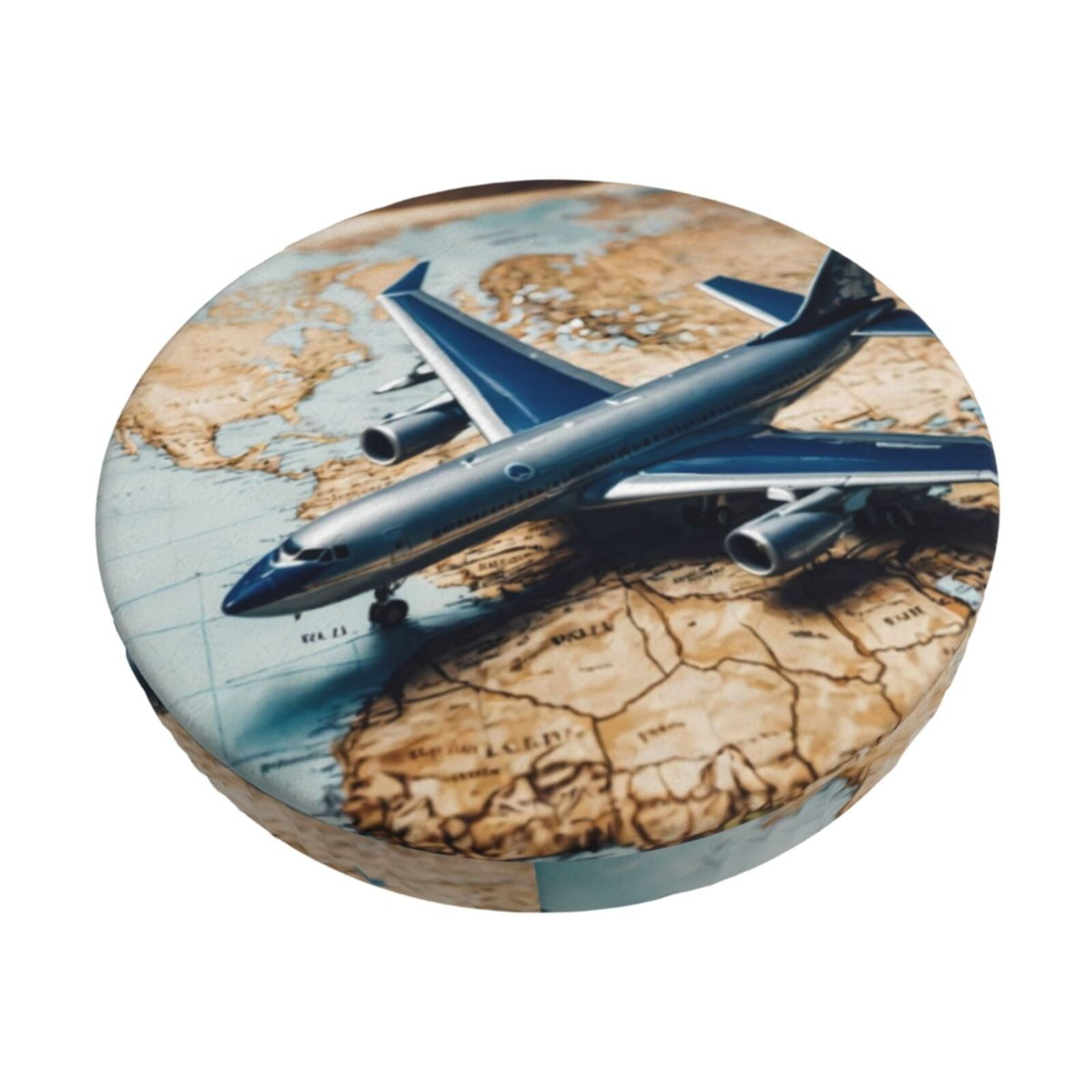 Picia Airplane World Map Adventure Pattern Round Stool Covers Comfy ...
