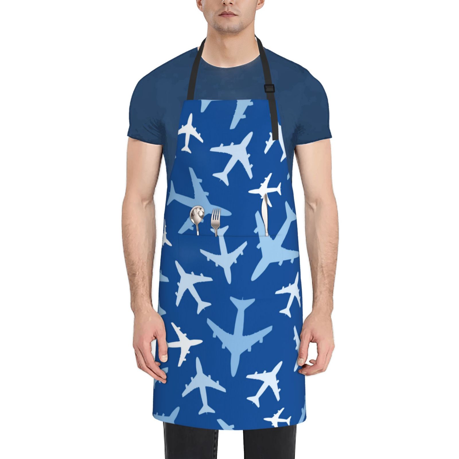 Picia Airplanes in the Sky Waterproof Apron for Unisex Adult - Adjustable Bib Apron with Pockets ...