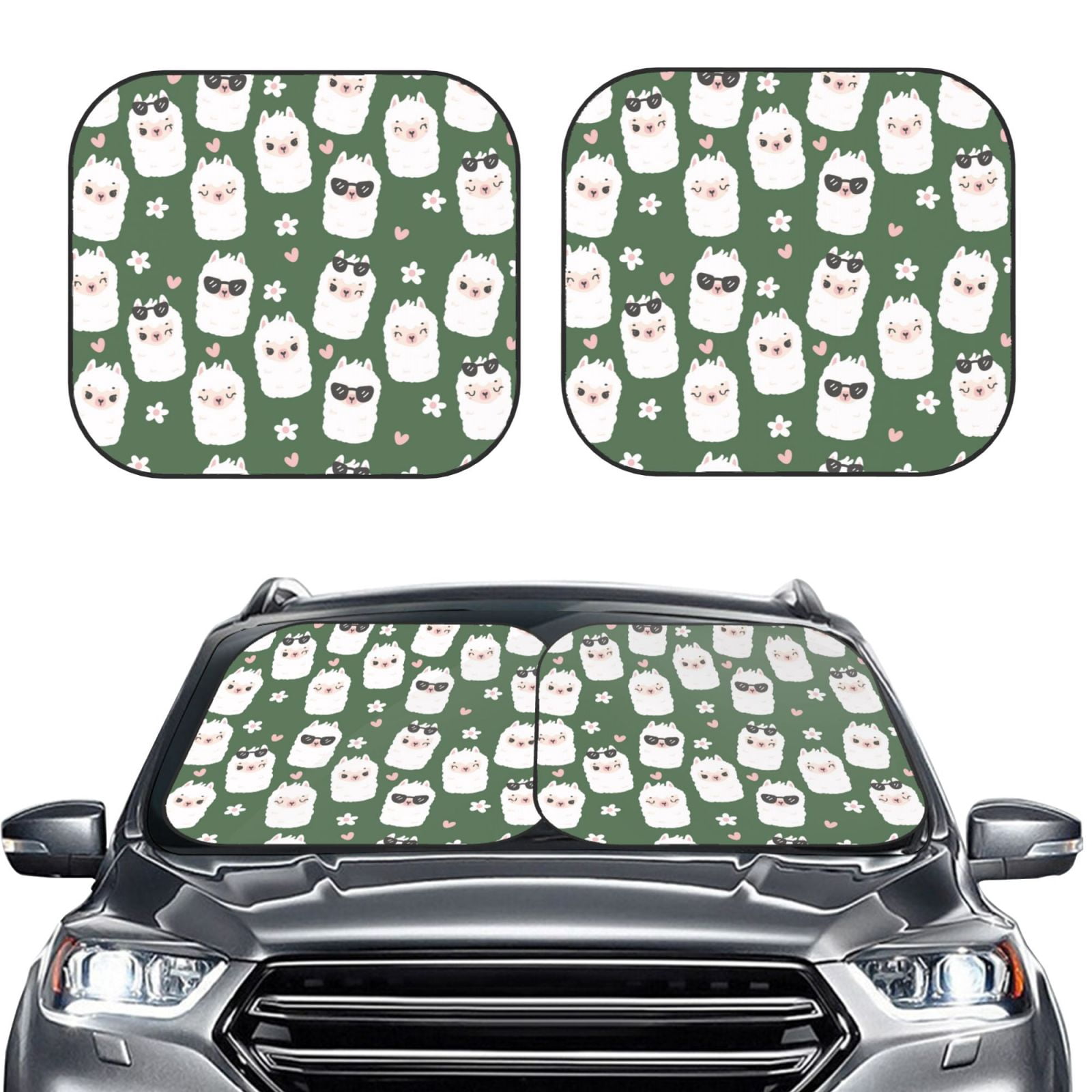 Picia Alpaca Faces 2 Piece Car Windshield Sun Shade Foldable | Foldable ...