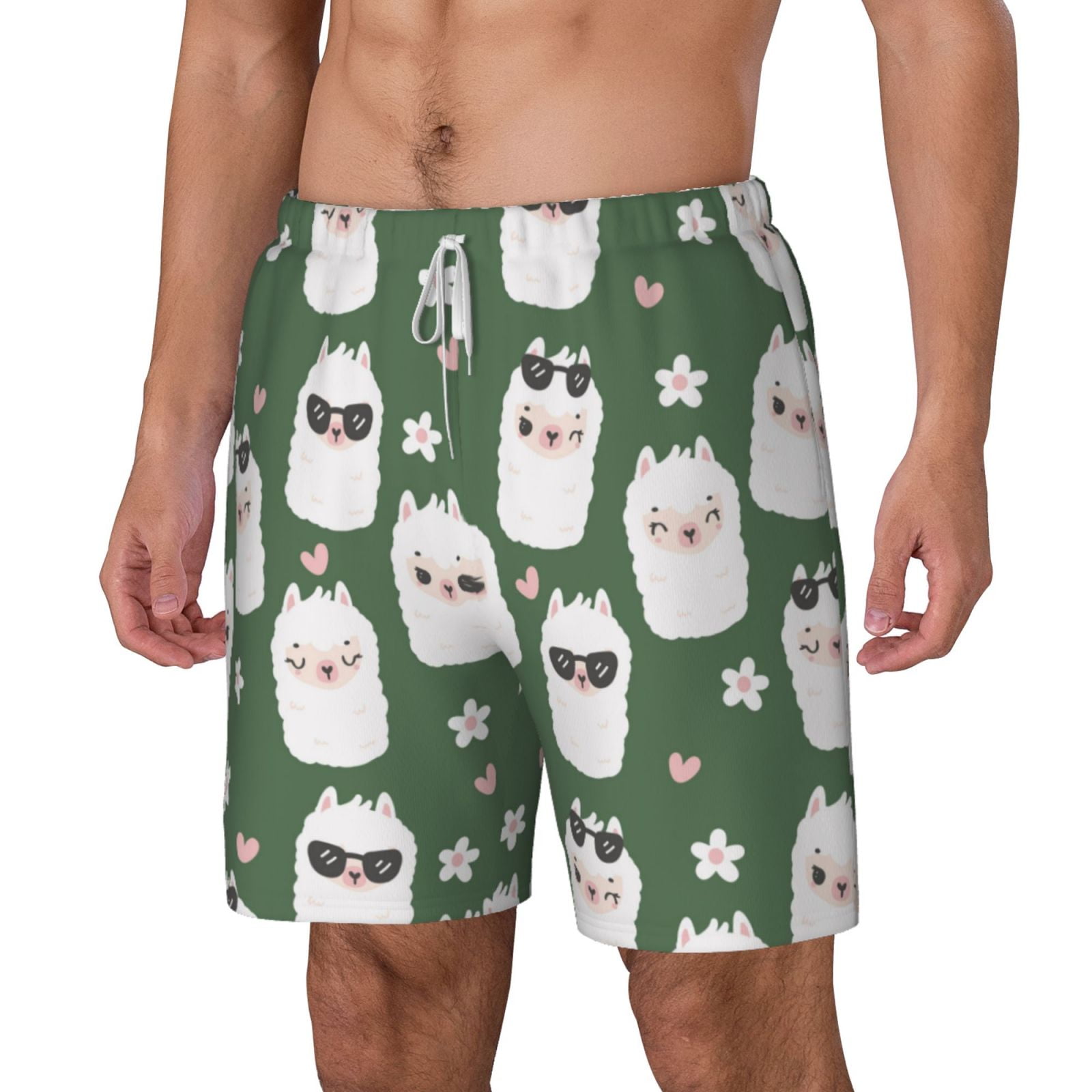 Picia Alpaca Faces pattern Mens Swim Trunks with Compression Liner ...