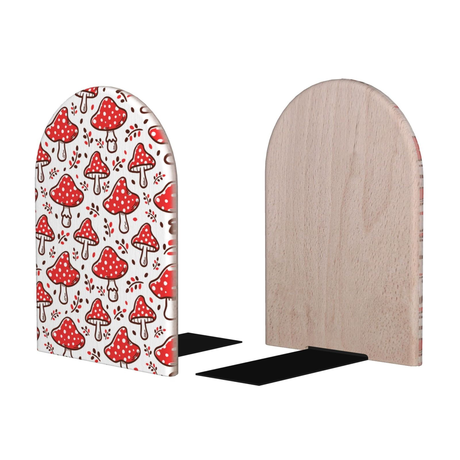 Picia Amanita Red Mushroom Pattern Wood Bookends for Shelves,Non-slip ...
