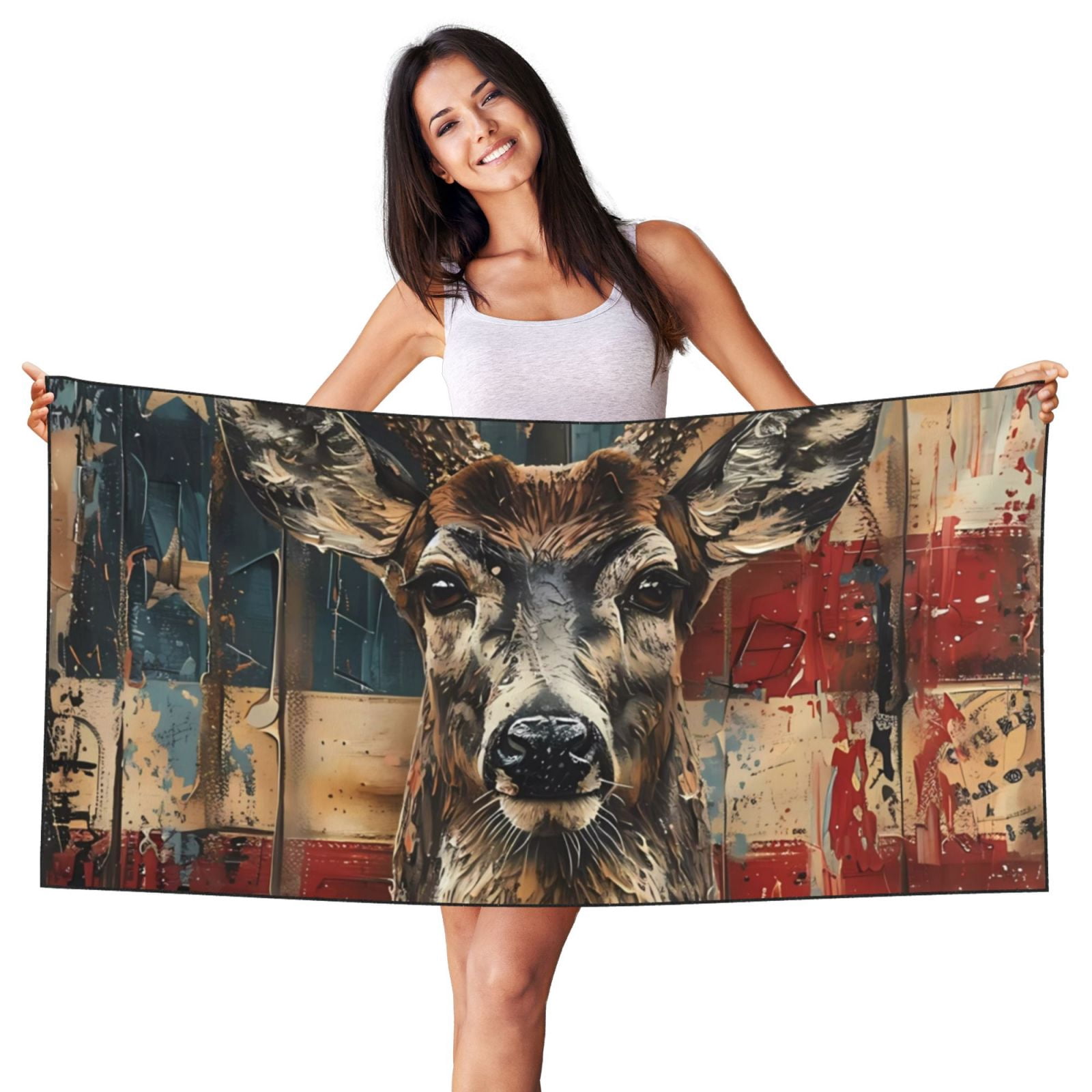 Picia American Flag Deer Art Print Silver Fox Velvet Beach Towel,Quick ...