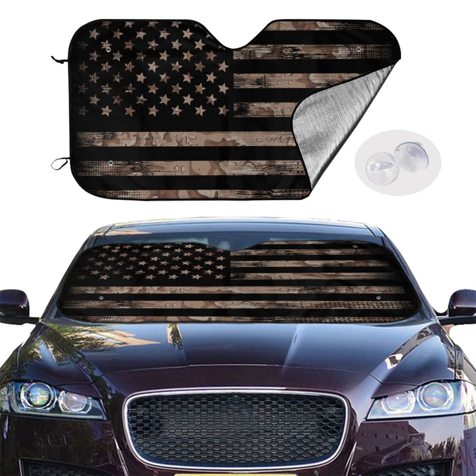 Picia American Flag with Desert Camouflage Curved Windshield Sunshade ...