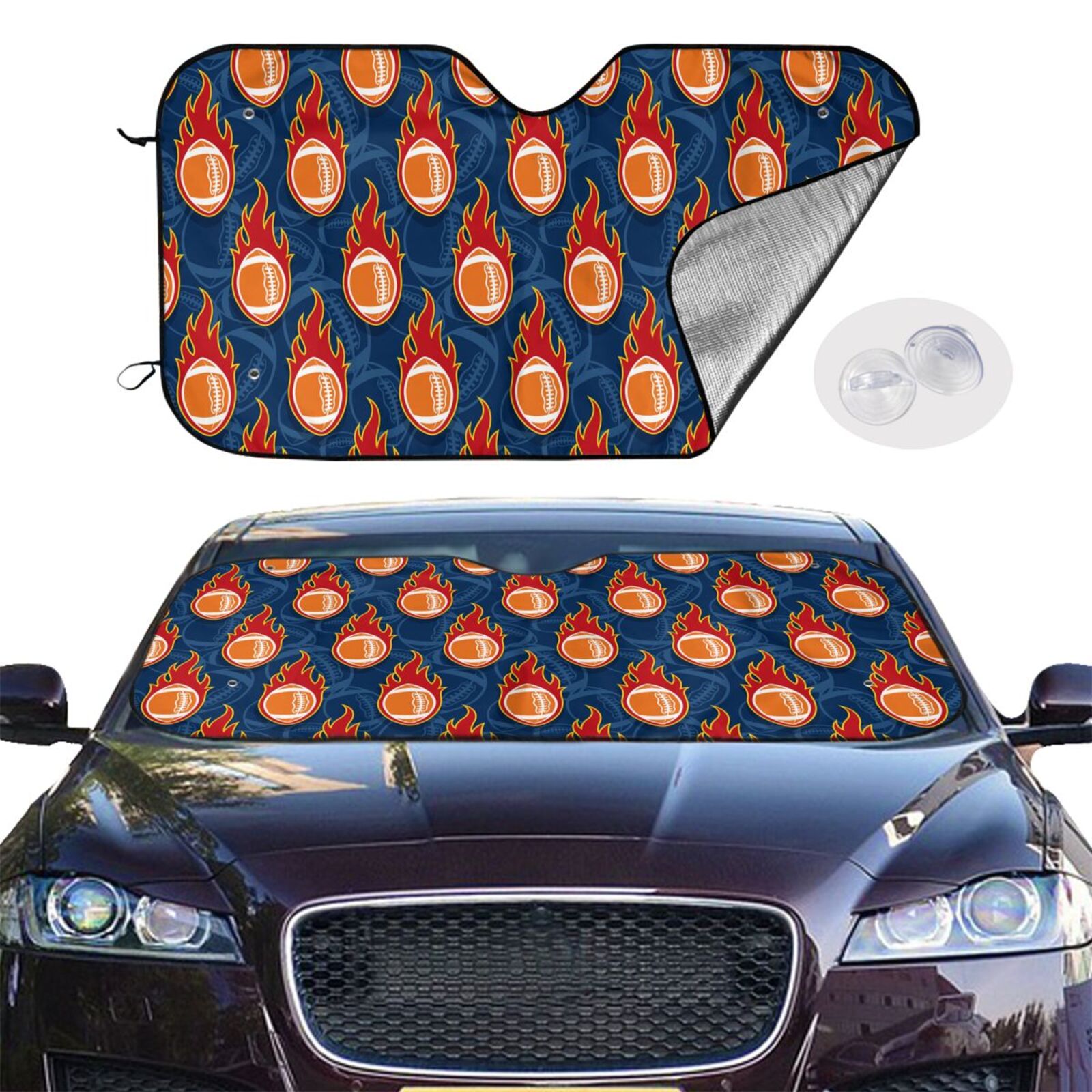 Picia American Football and Fire Flames Curved Windshield Sunshade ...