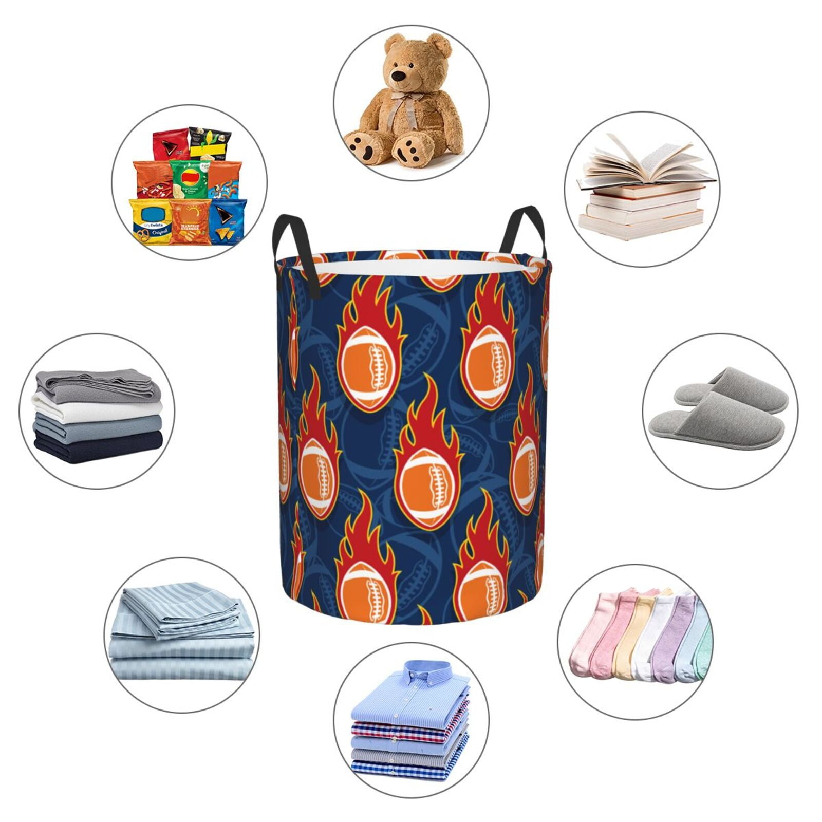 Picia American Football and Fire Flames Large Laundry Basket ...