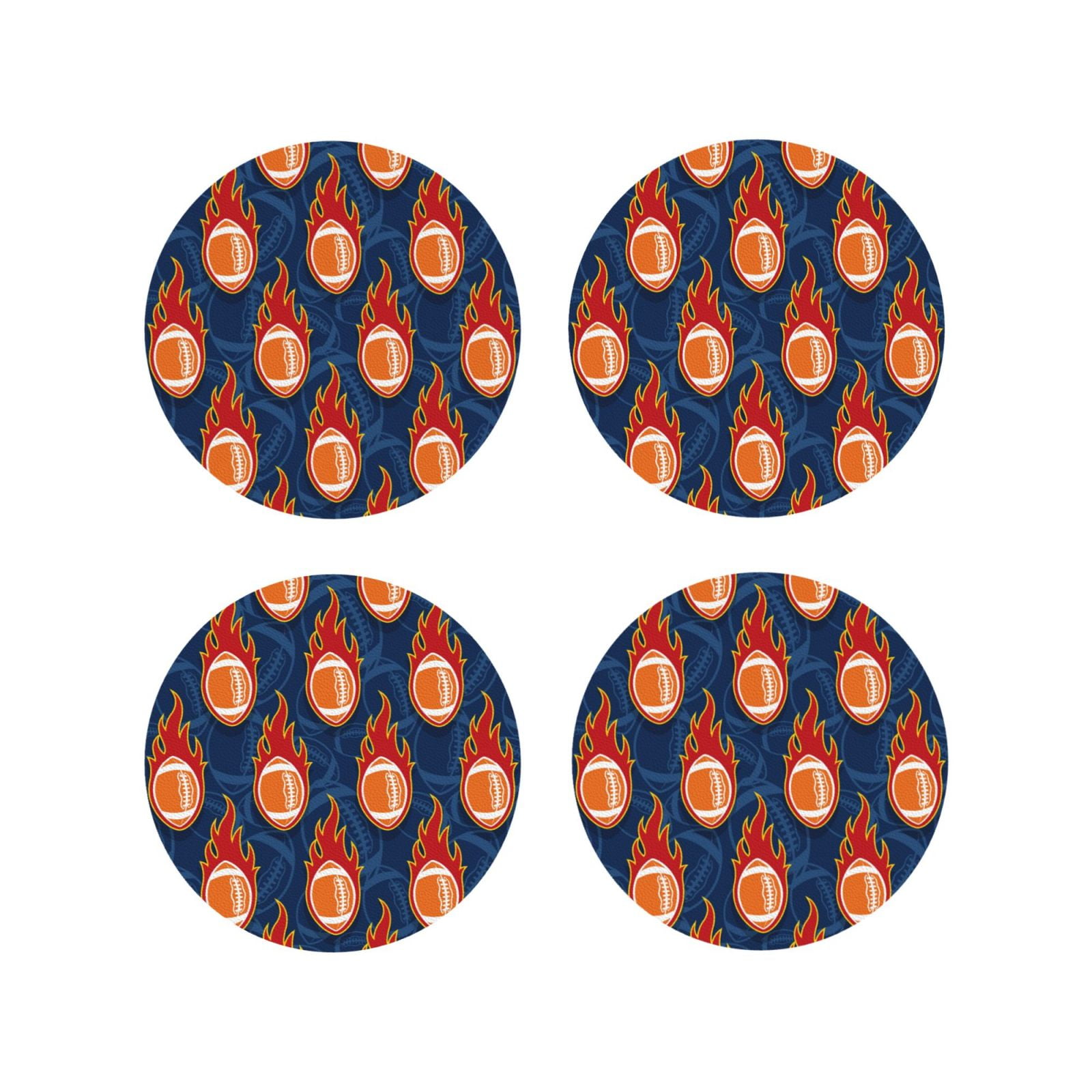 Picia American Football and Fire Flames Printed Leather Coasters for ...