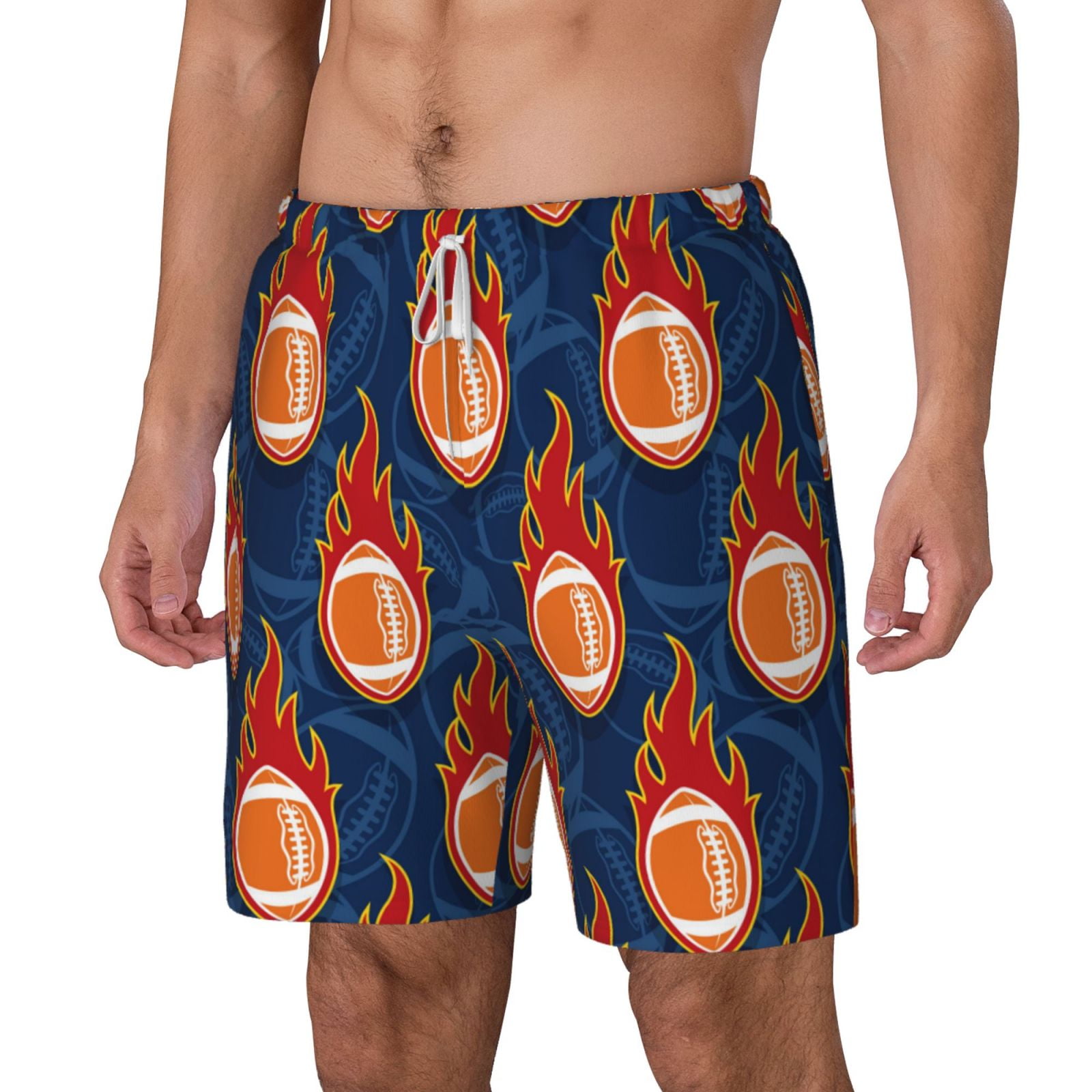 Picia American Football and Fire Flames pattern Mens Swim Trunks with ...