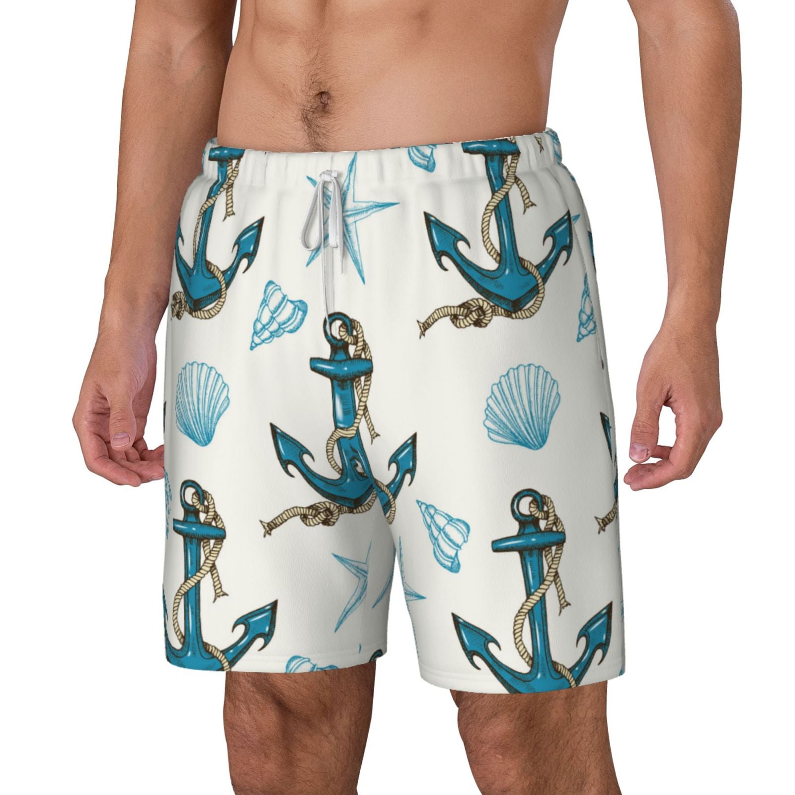 Picia Anchors And Shells pattern Mens Swim Trunks with Compression ...