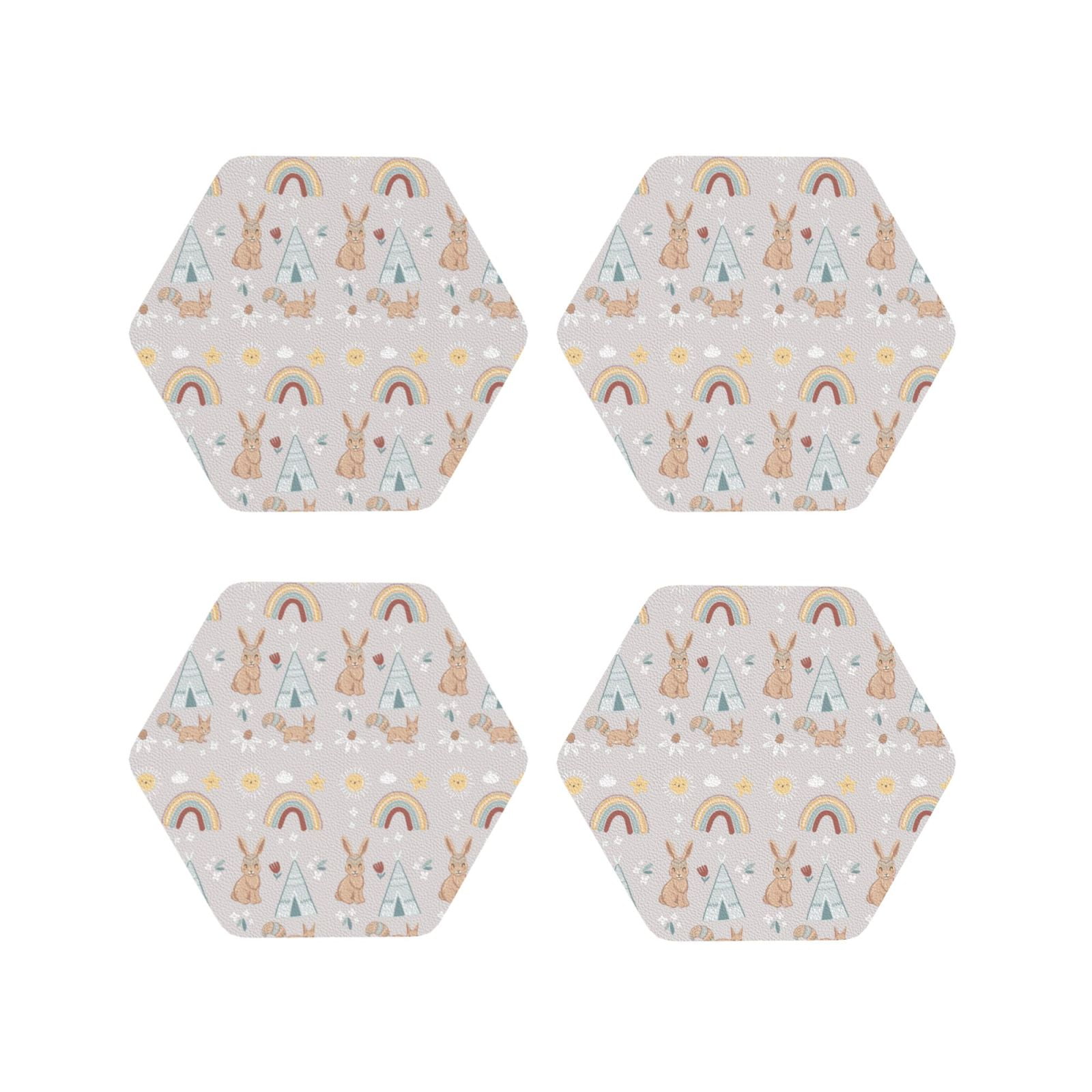 Picia Animals In Tribe Printed Leather Coasters for Drinks, 4" Drink ...