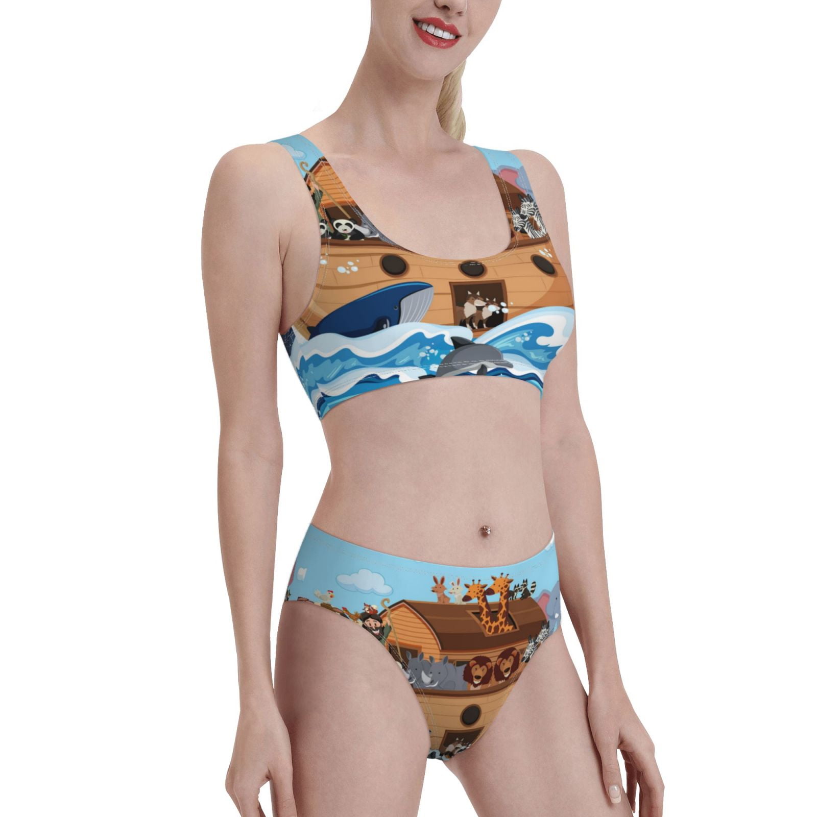 Picia Animals on Noah's Ark Women's High Waisted Bikini Scoop Neck Swimsuit Two Pieces Bathing ...