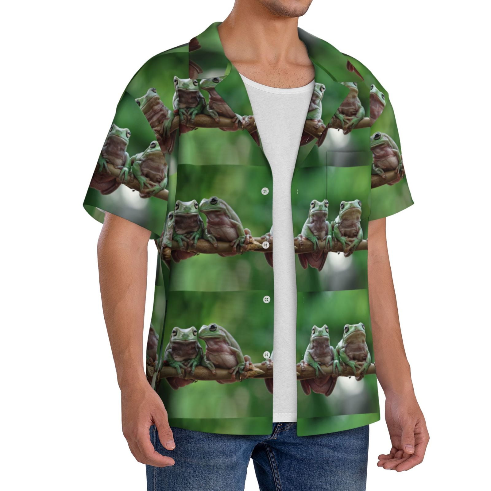 Picia Australian White Tree Frog Sitting on Branch Men's Linen Shirts ...
