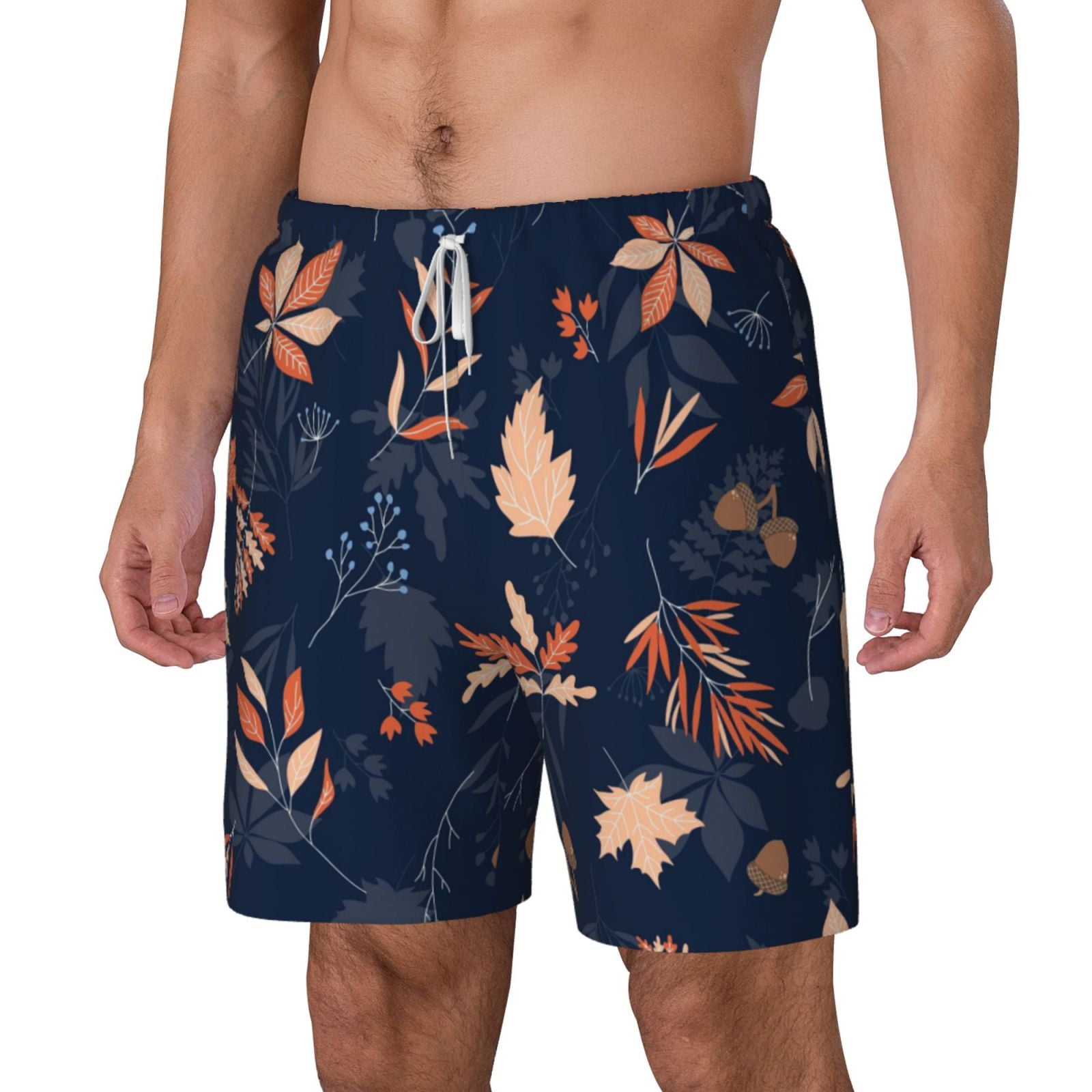 Picia Autumn Leaves With Blue pattern Mens Swim Trunks with Compression ...