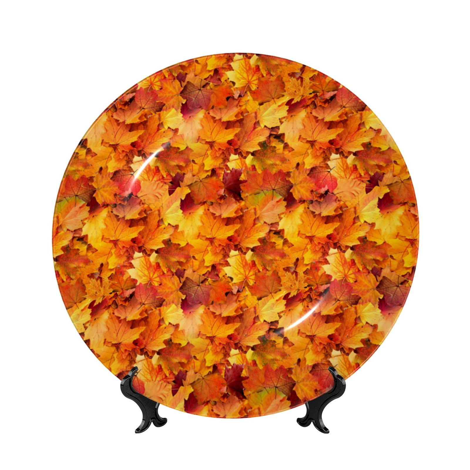 Picia Autumn Maple Leaf Pile Pattern Bone China Decorative Plate – Wall Decor with Stand and ...