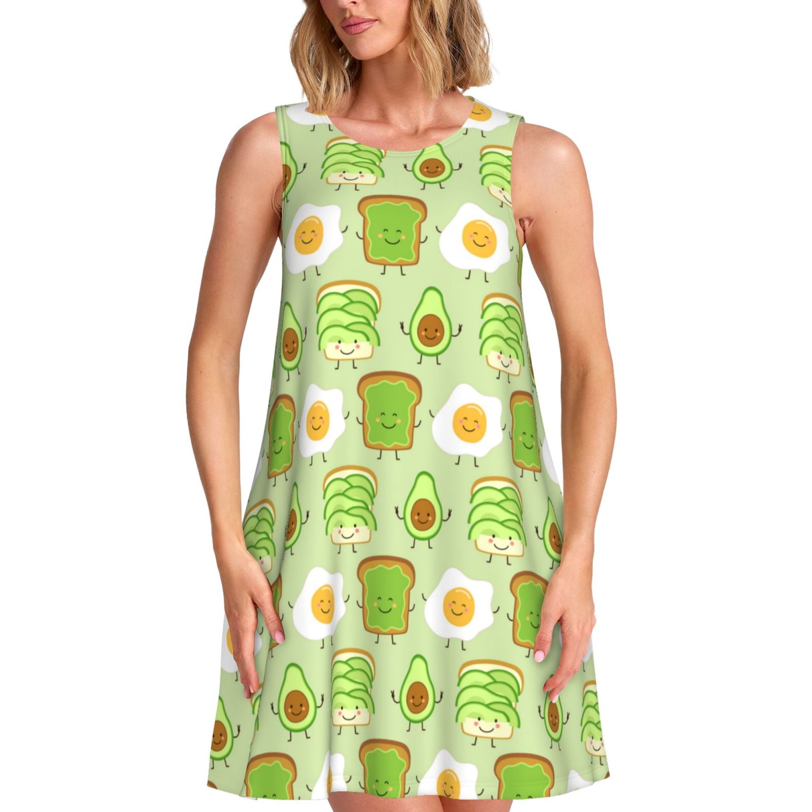 Picia Avocado And Toast Print Women’s Sleeveless Midi Swing Dress – A ...
