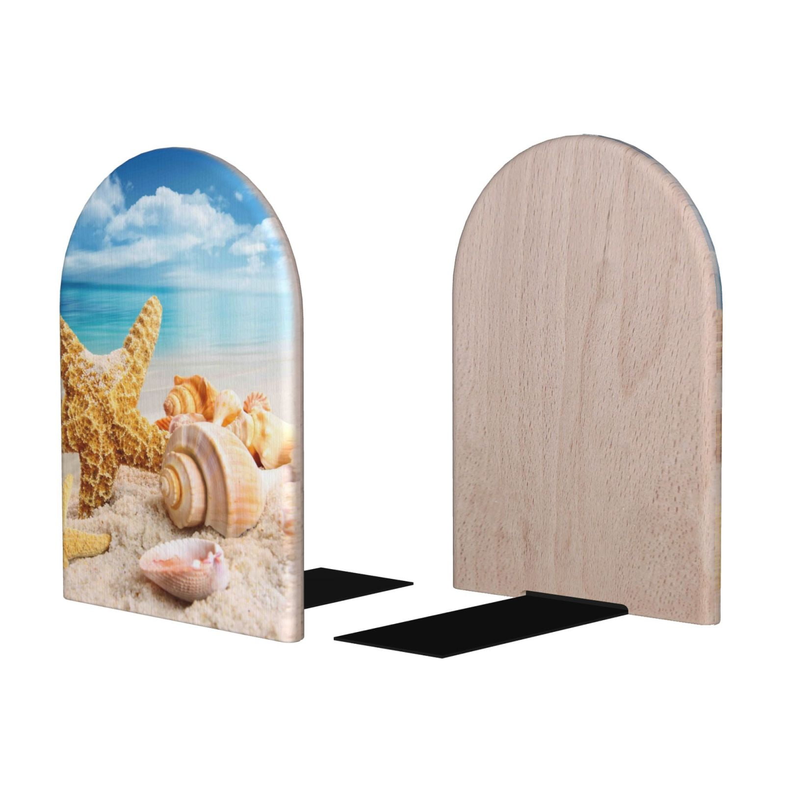 Picia Beach Starfish Shell Pattern Wood Bookends for Shelves,Non-slip ...
