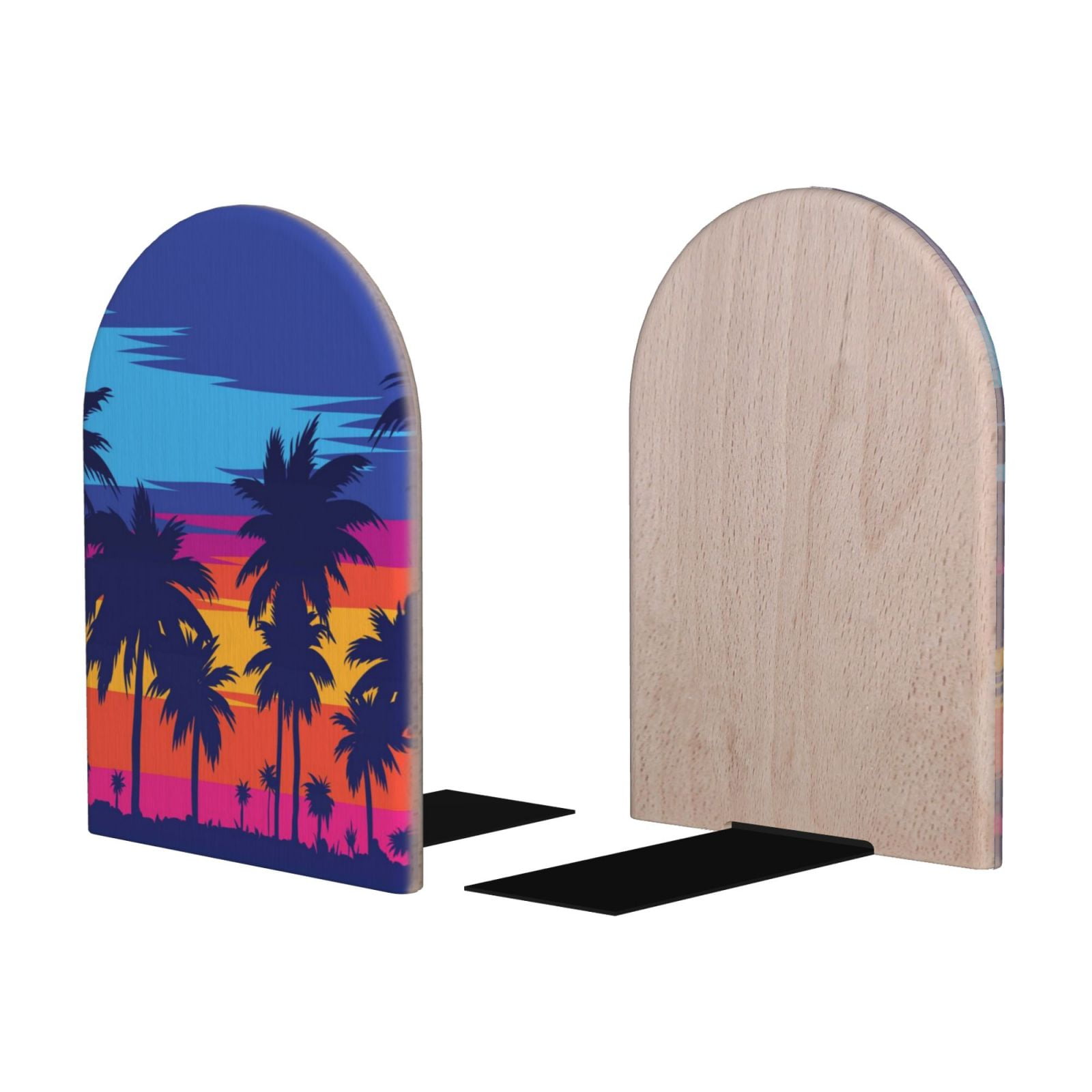 Picia Beach with Palm Trees Pattern Wood Bookends for Shelves,Non-slip ...