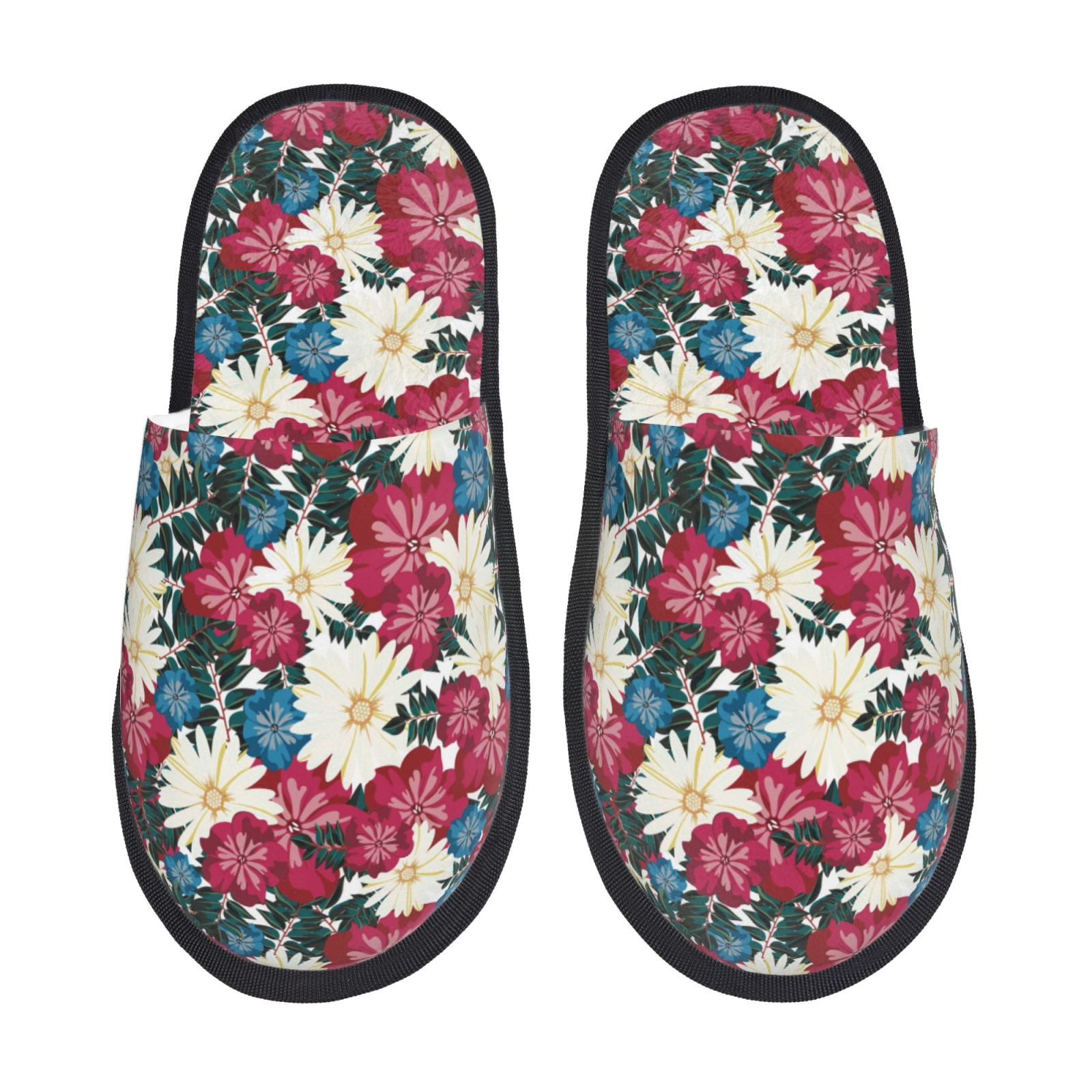 Picia Beautiful Flower Print Women's Fuzzy Fluffy House Slippers Plush ...