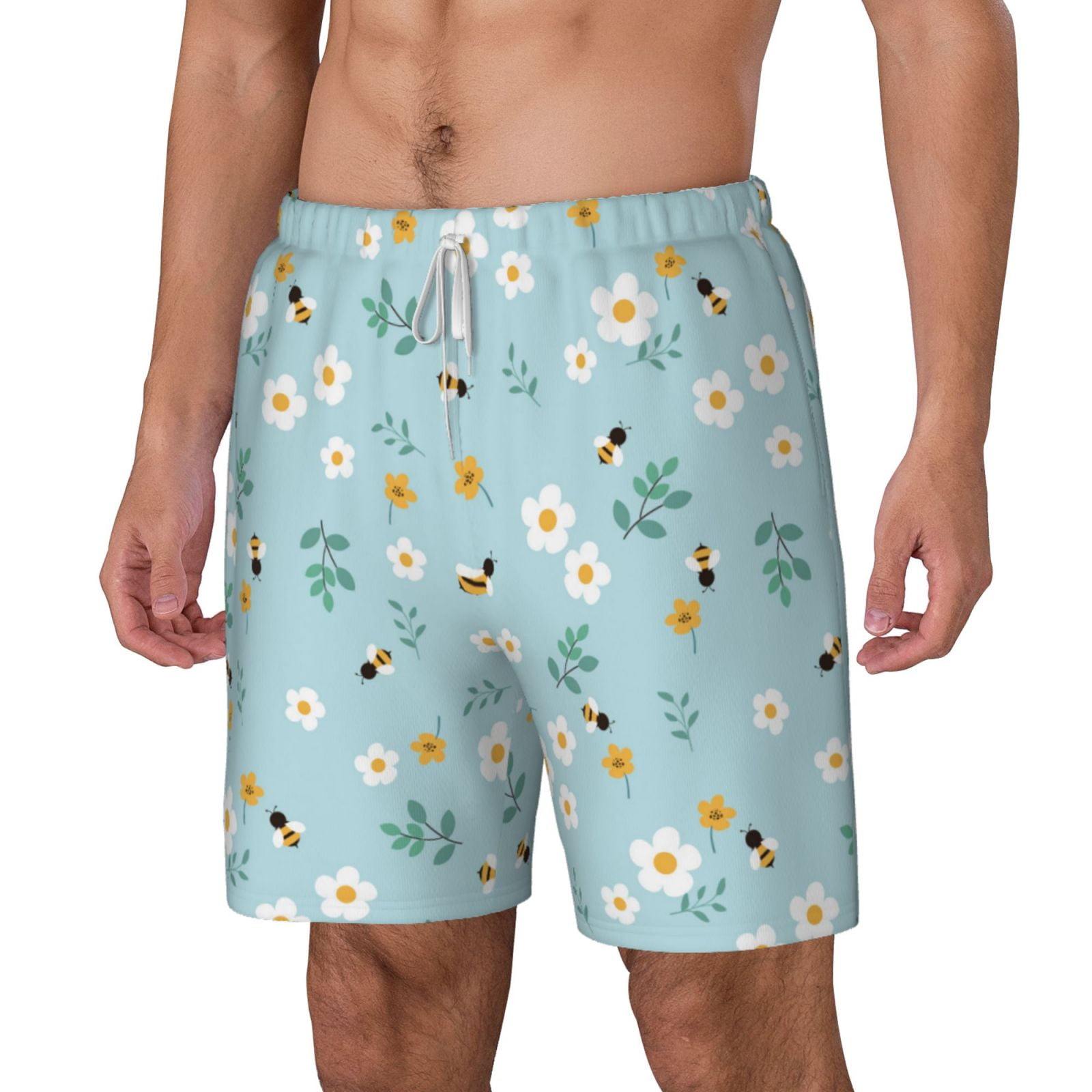 Picia Bee Flower pattern Mens Swim Trunks with Compression Liner ...