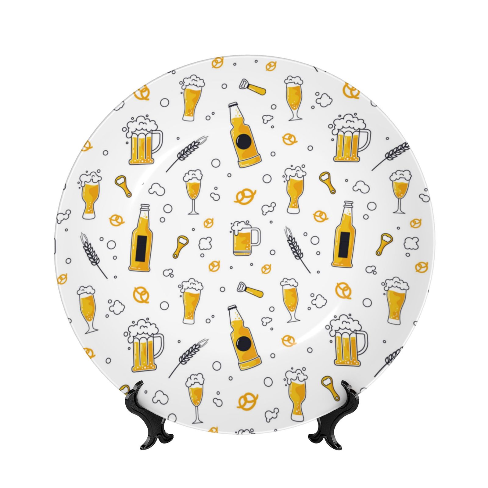 Picia Beer Pattern Bone China Decorative Plate – Wall Decor with Stand ...