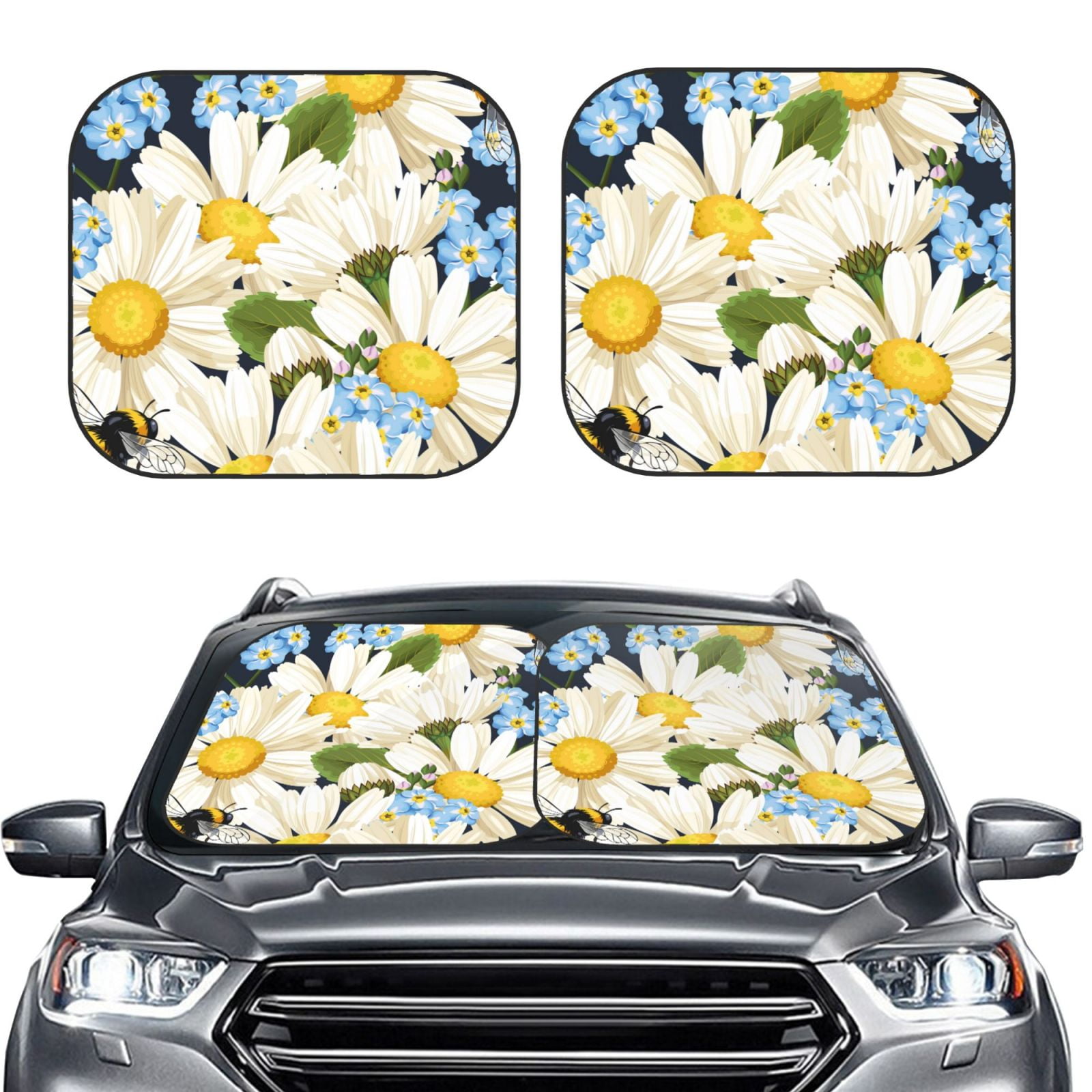 Picia Bees Collecting Nectar 2 Piece Car Windshield Sun Shade Foldable ...