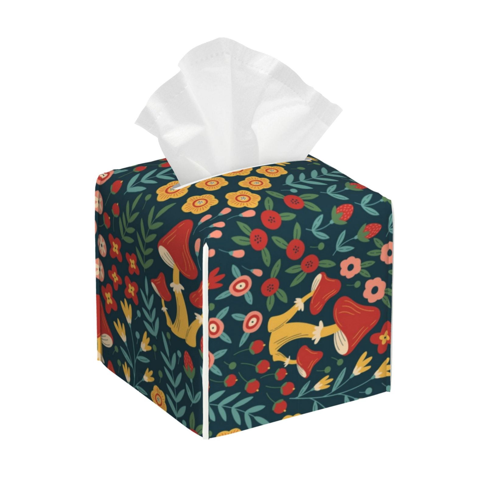 Picia Berries and Flowers Pattern Tissue Box Cover,PVC Leather Square ...