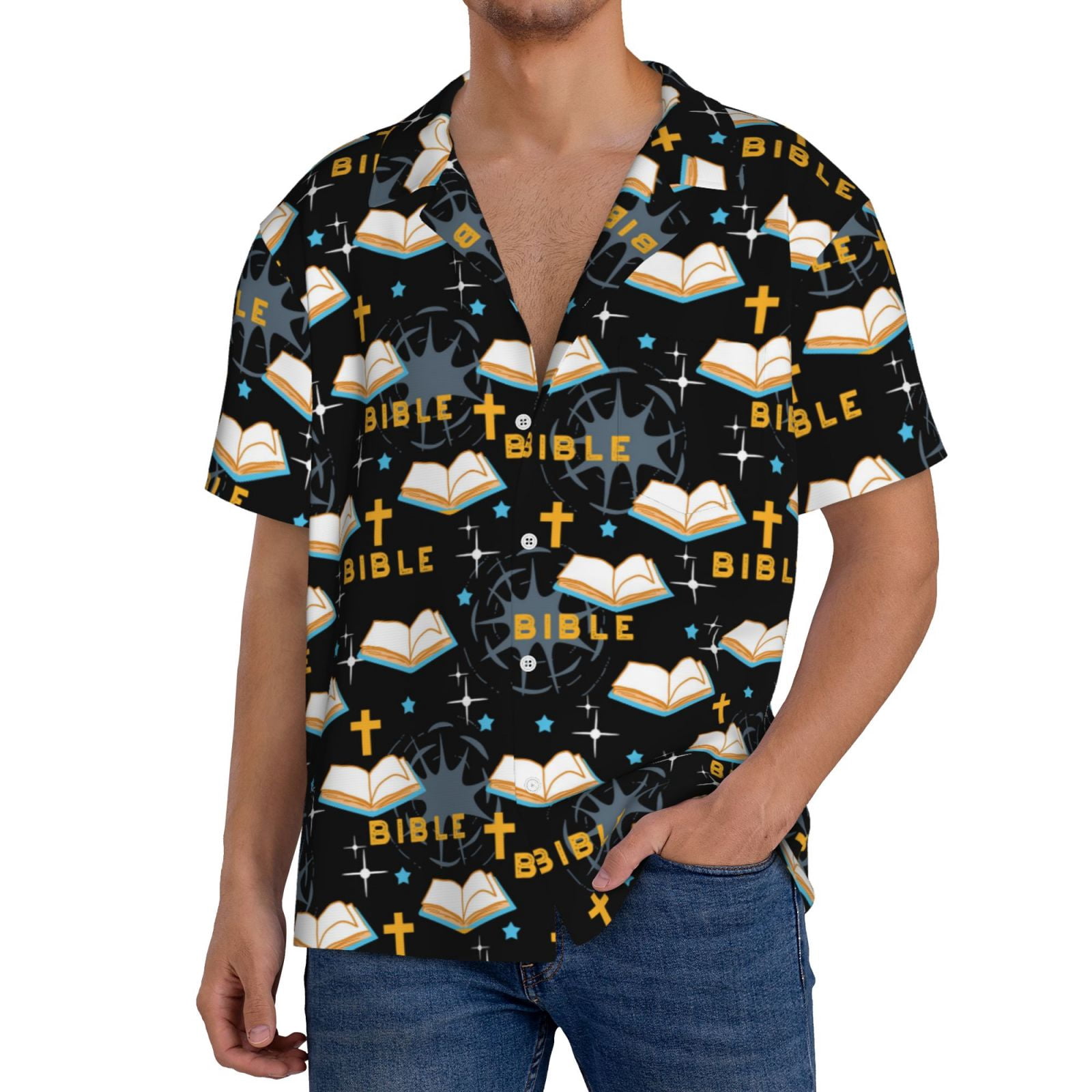 Picia Bible Pattern Men's Linen Shirts Short Sleeve Cuban Beach Shirts ...