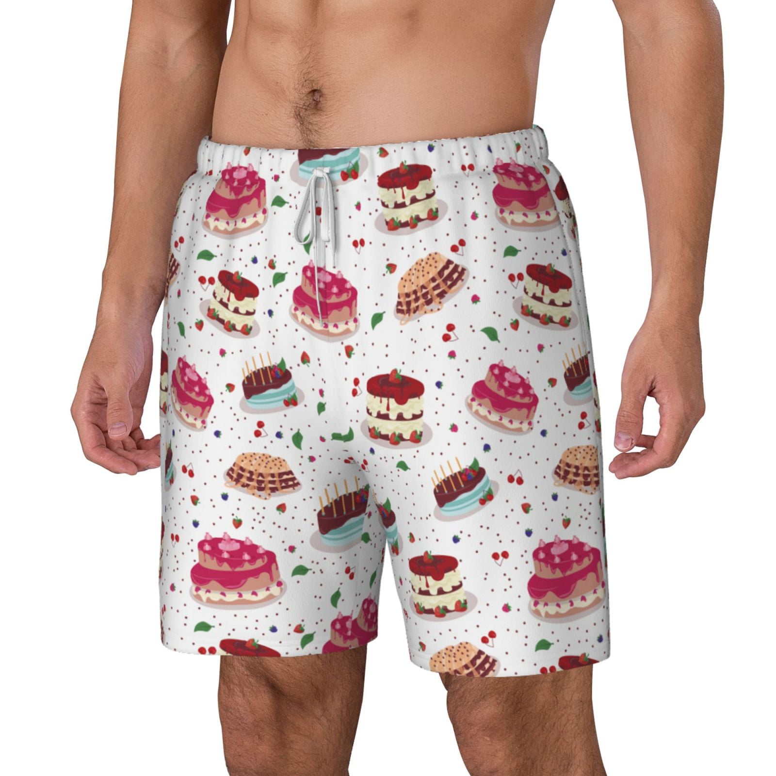 Picia Birthday Cake pattern Mens Swim Trunks with Compression Liner ...