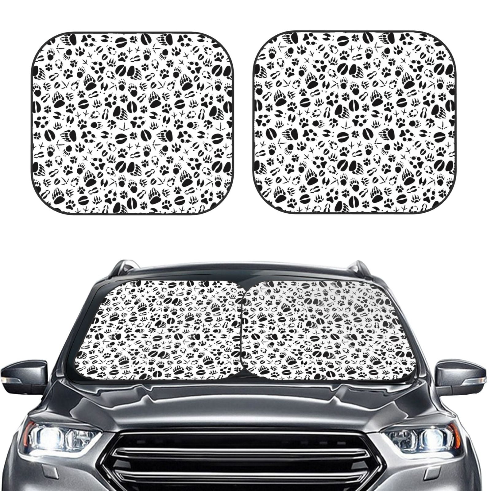 Picia Black Footprints 2 Piece Car Windshield Sun Shade Foldable ...