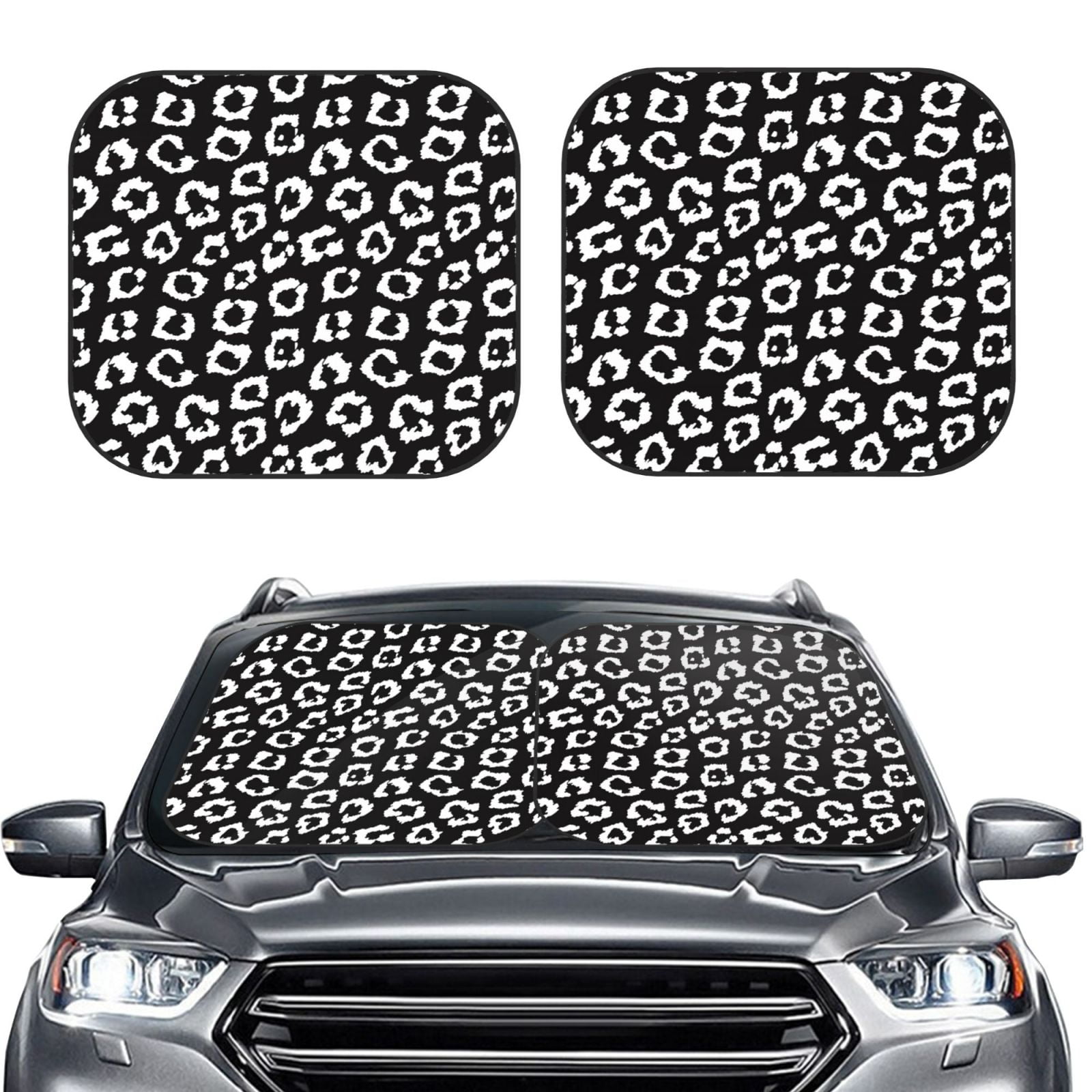 Picia Black Leopard 2 Piece Car Windshield Sun Shade Foldable ...