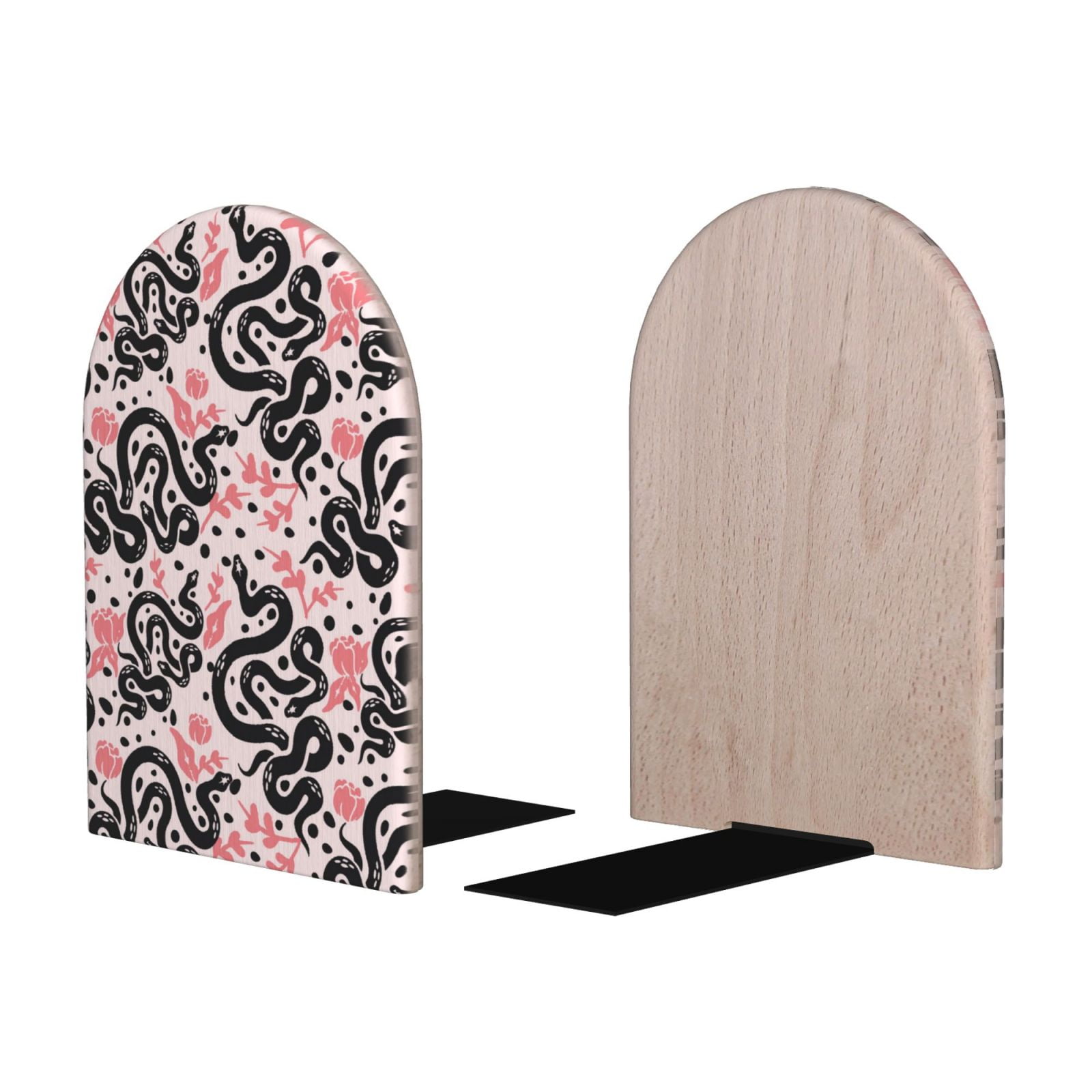 Picia Black Snake Pattern Wood Bookends for Shelves,Non-slip Bookends ...