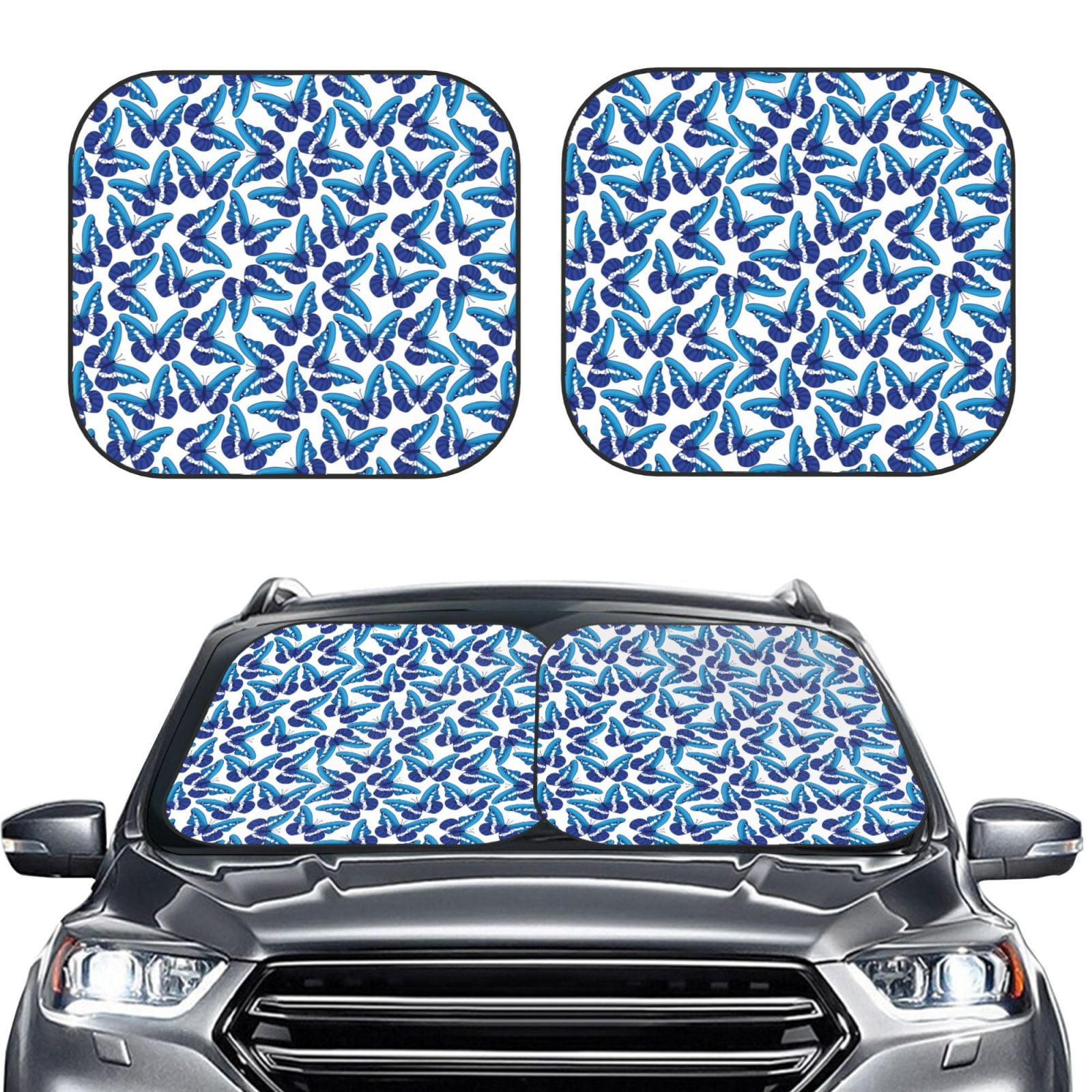 Picia Blue Butterflies 2 Piece Car Windshield Sun Shade Foldable ...