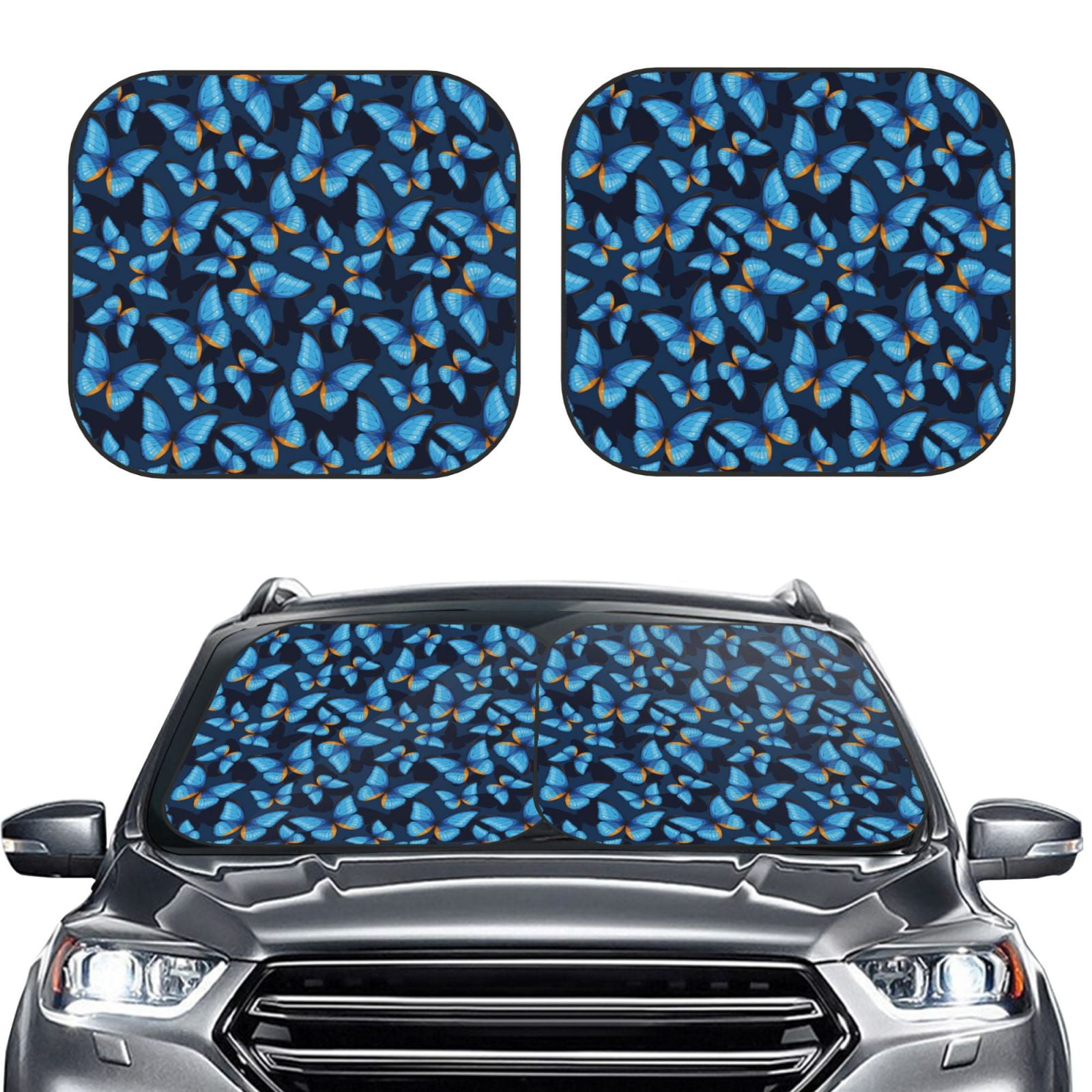 Picia Blue Butterfly 2 Piece Car Windshield Sun Shade Foldable ...