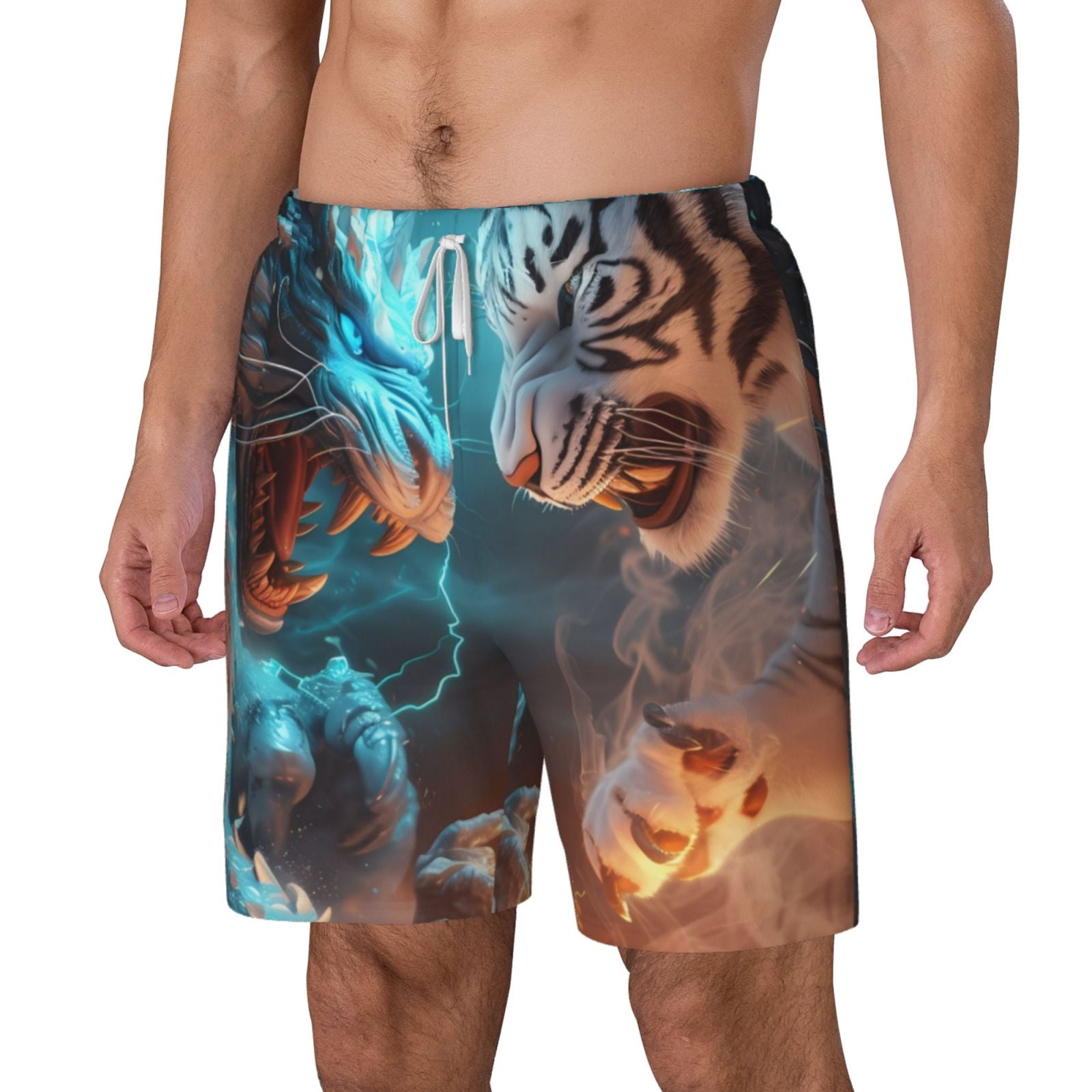 Picia Blue Dragon And White Tiger pattern Mens Swim Trunks with ...