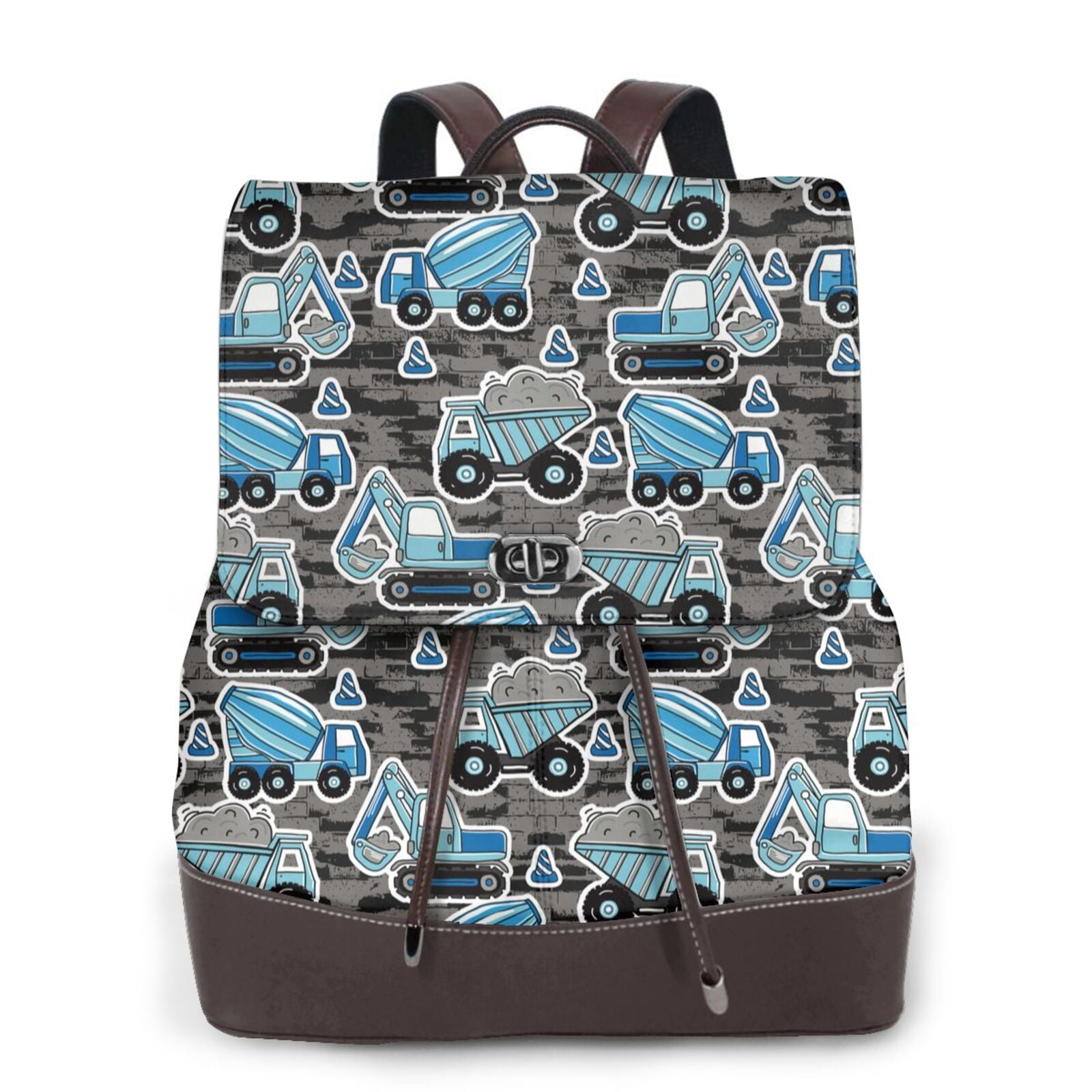 Picia Blue Excavator Pattern Women Backpack Purse Waterproof Nylon Anti ...