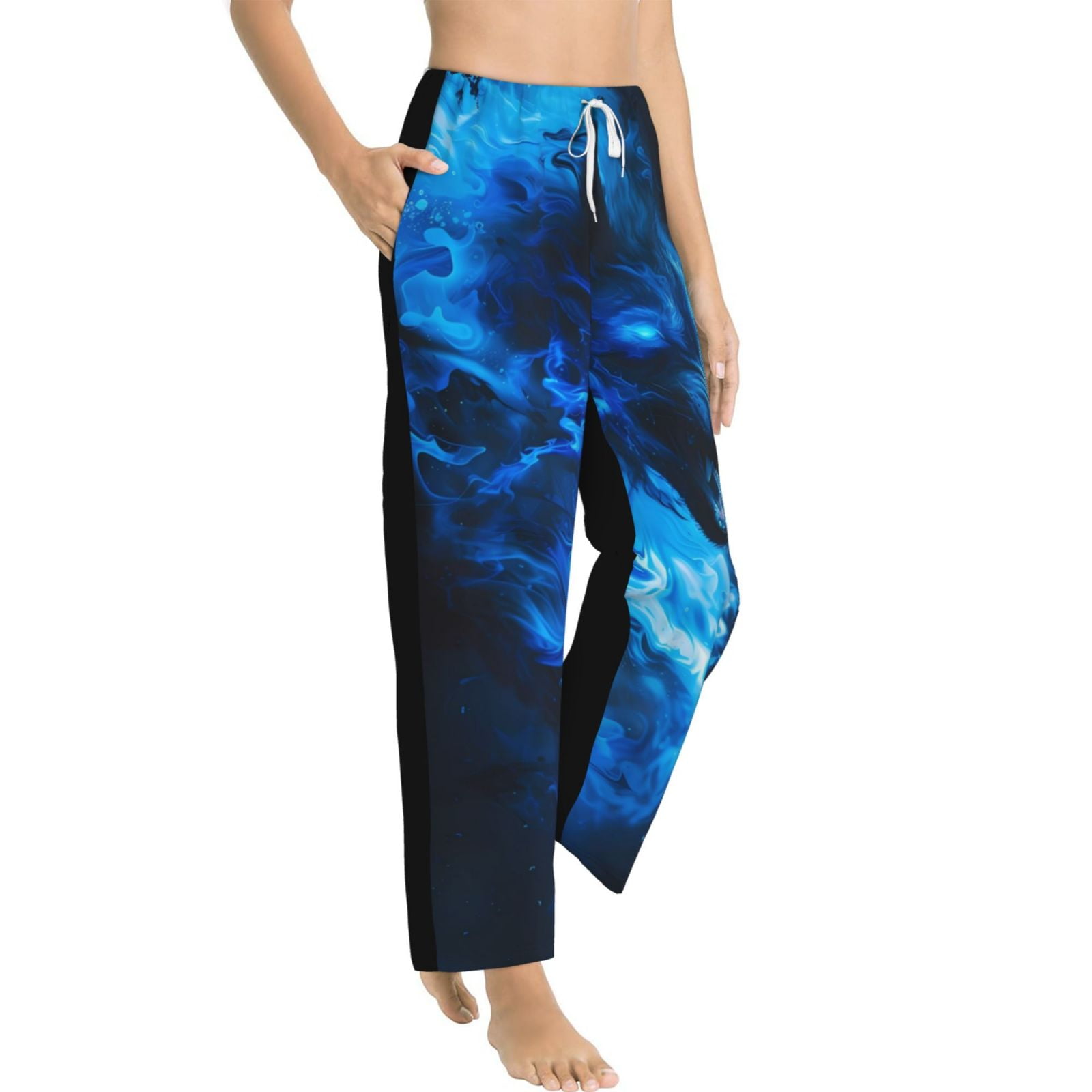 Picia Blue Fire Cool Wolf Womens Soft Woven Cotton Elastic Waistband ...