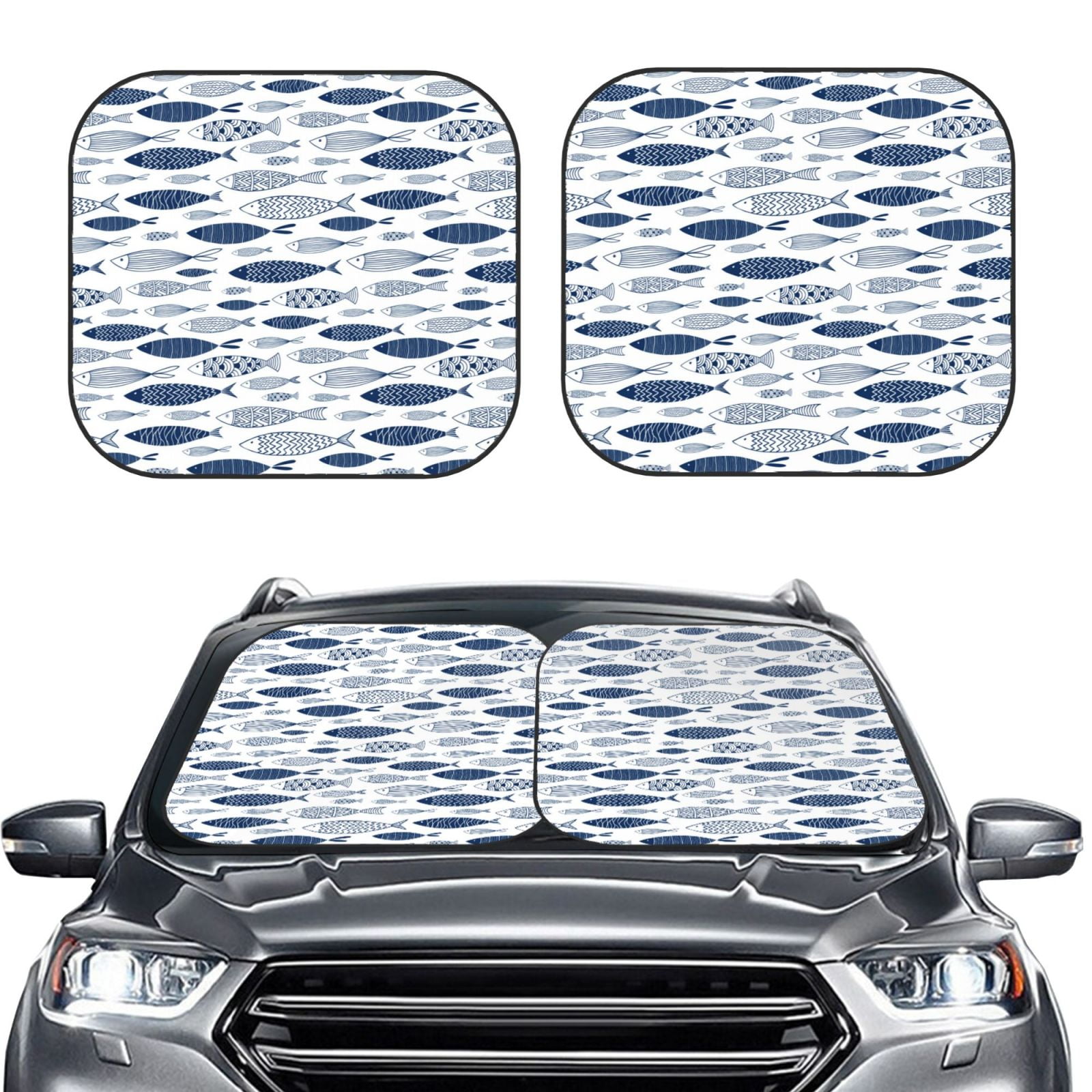 Picia Blue Fish 2 Piece Car Windshield Sun Shade Foldable | Foldable ...