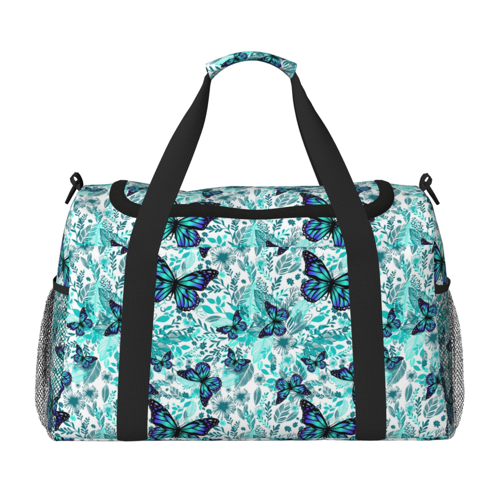 Picia Blue Floral with Butterflies Print Travel Duffle Bag,Weekender ...