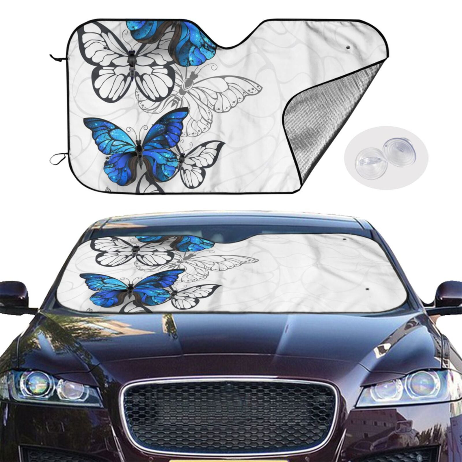 Picia Blue Flying Butterflies Curved Windshield Sunshade Accordion ...