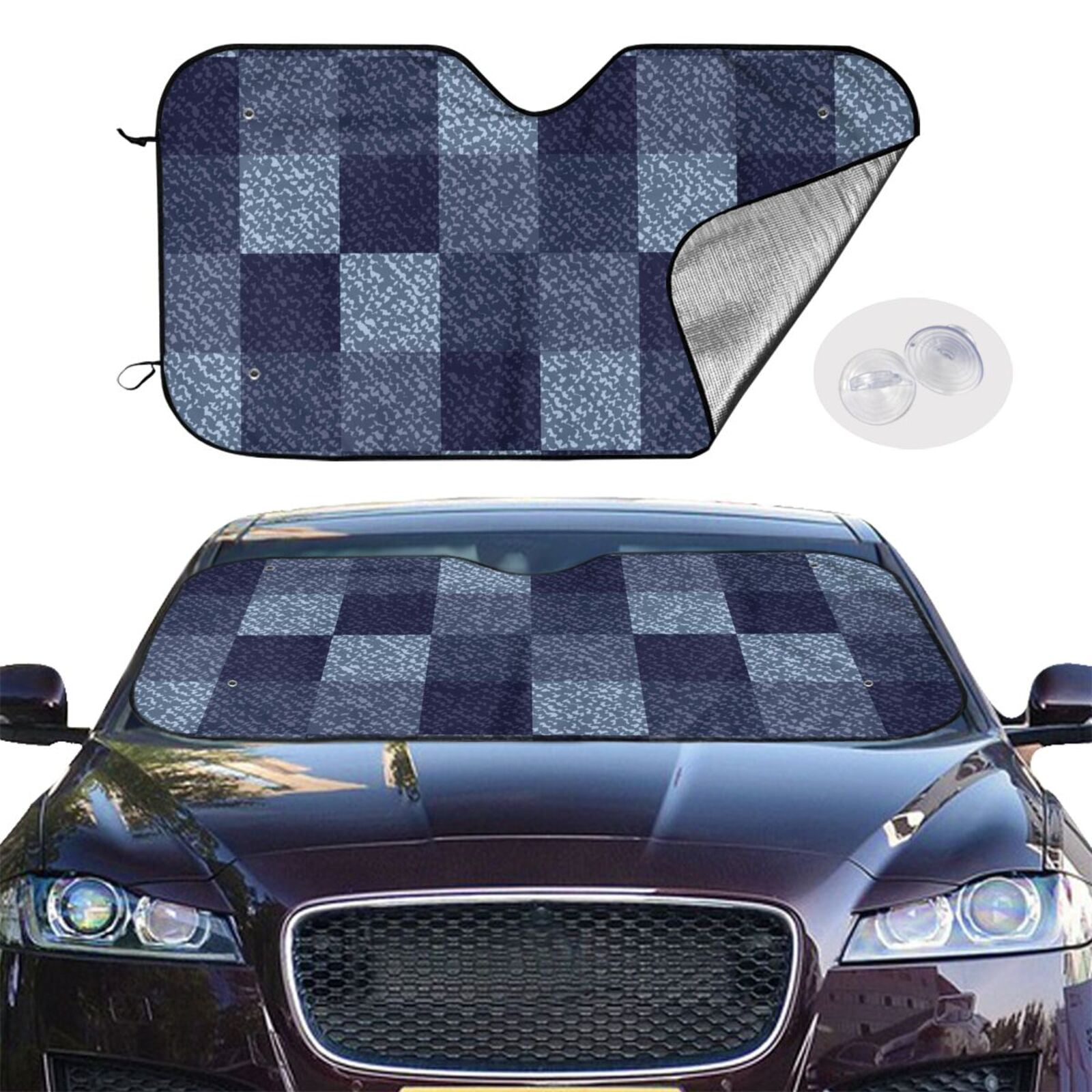 Picia Blue Gingham Buffalo Check Curved Windshield Sunshade Accordion ...