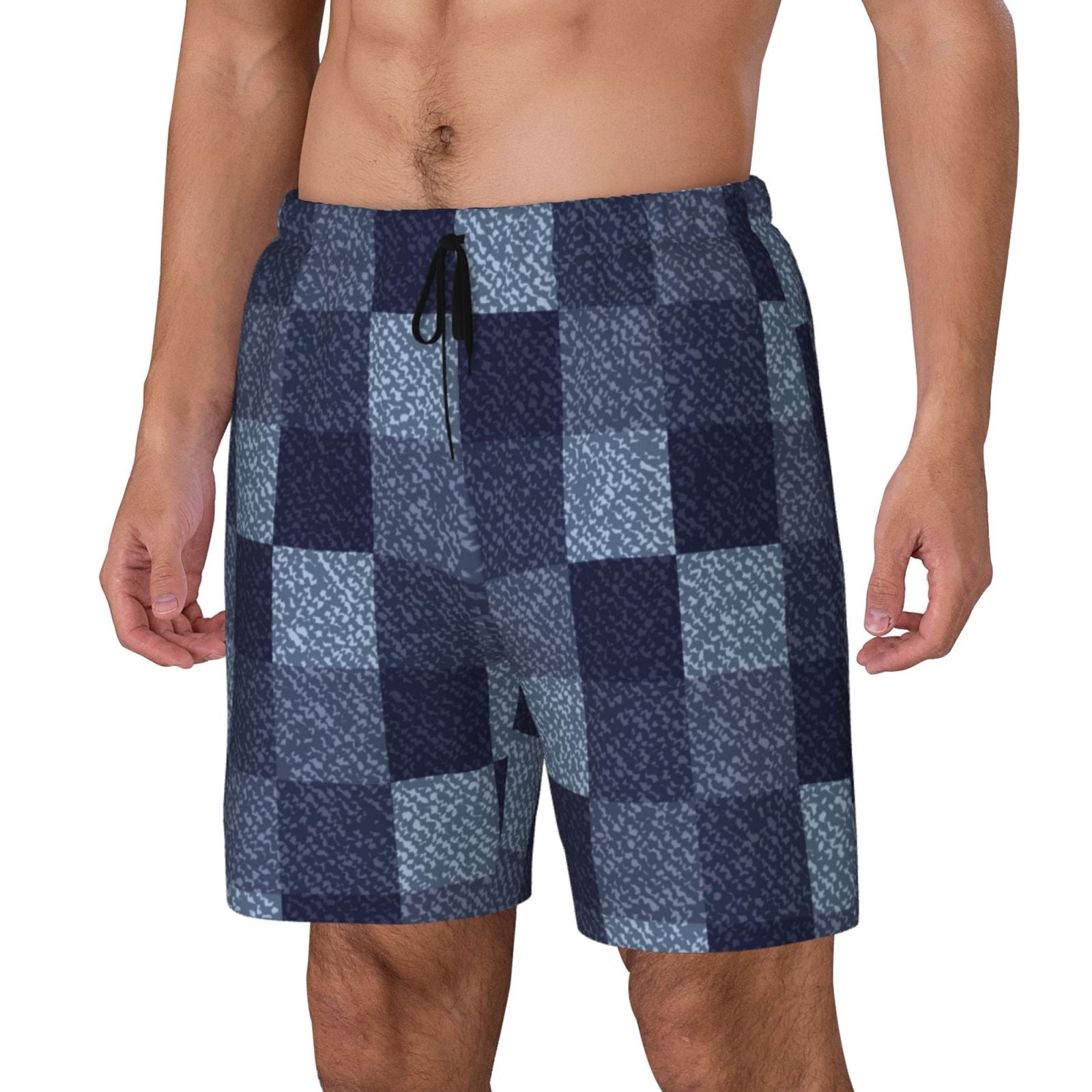 Picia Blue Gingham Buffalo Check pattern Mens Swim Trunks with ...