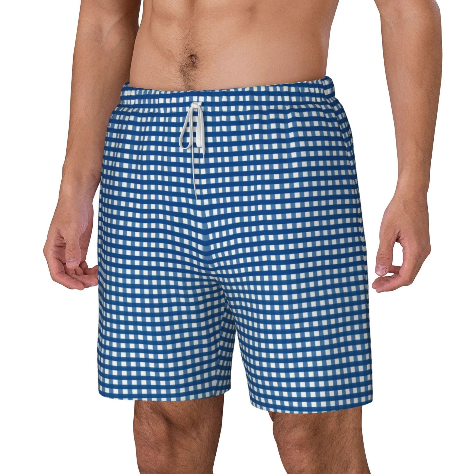 Picia Blue Gingham pattern Mens Swim Trunks with Compression Liner ...