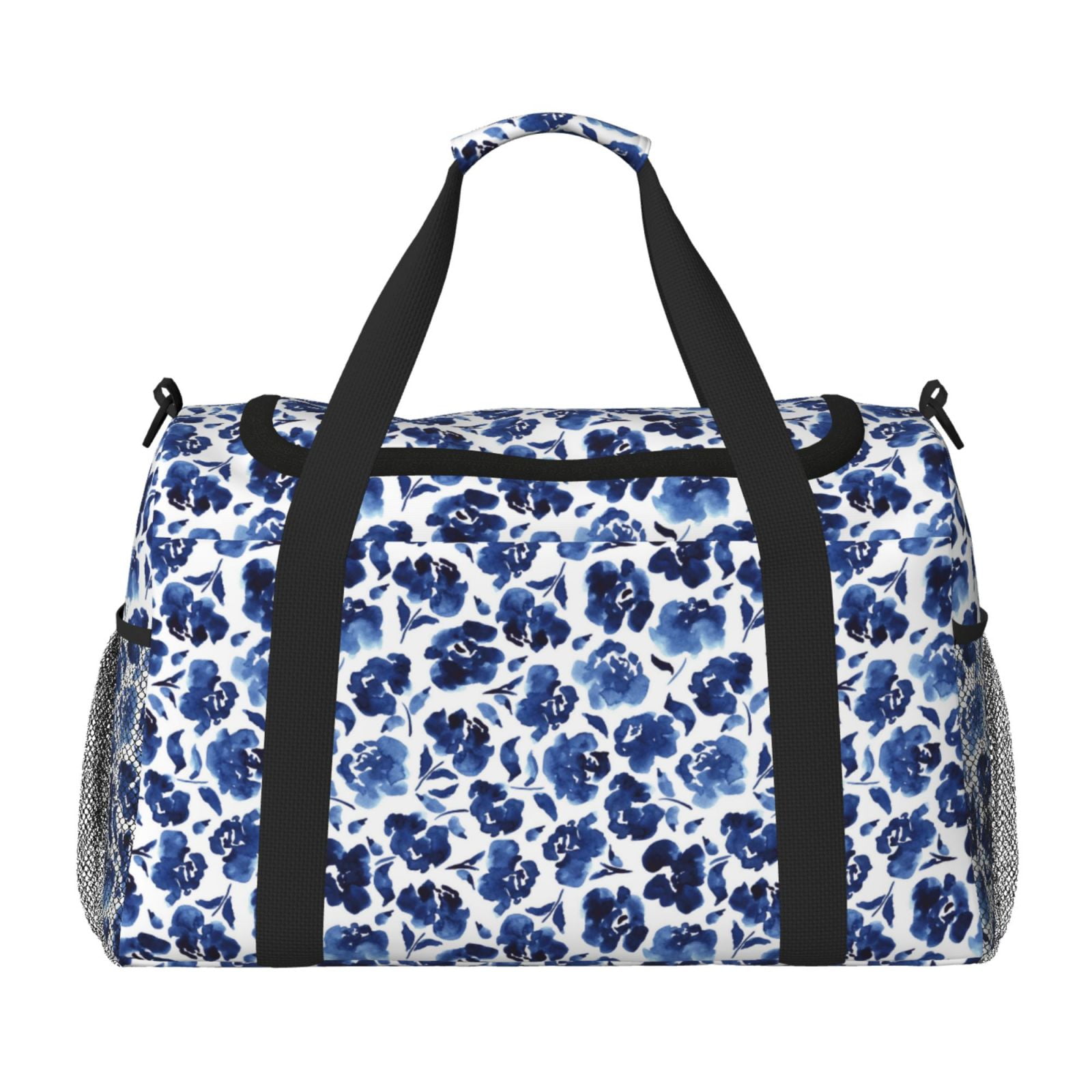 Picia Blue Ink Flowers Print Travel Duffle Bag,Weekender Bags for Women ...