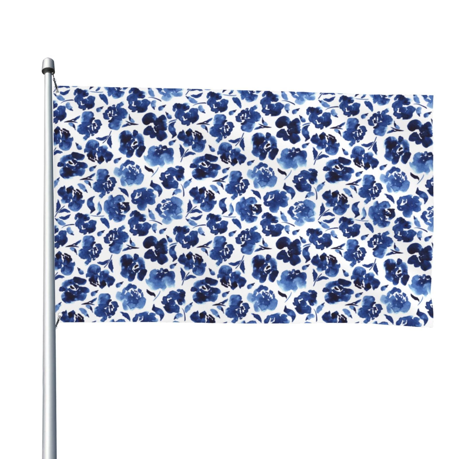 Picia Blue Ink Flowers Printed Flag ,Blue Ink Flowers Pattern Garden ...