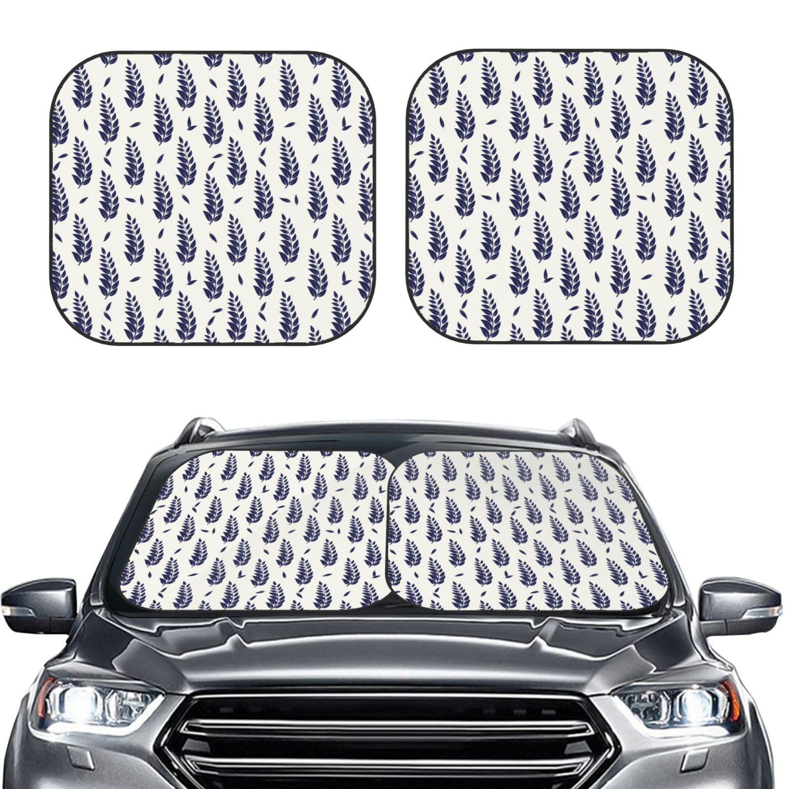 Picia Blue Leaves 2 Piece Car Windshield Sun Shade Foldable | Foldable ...