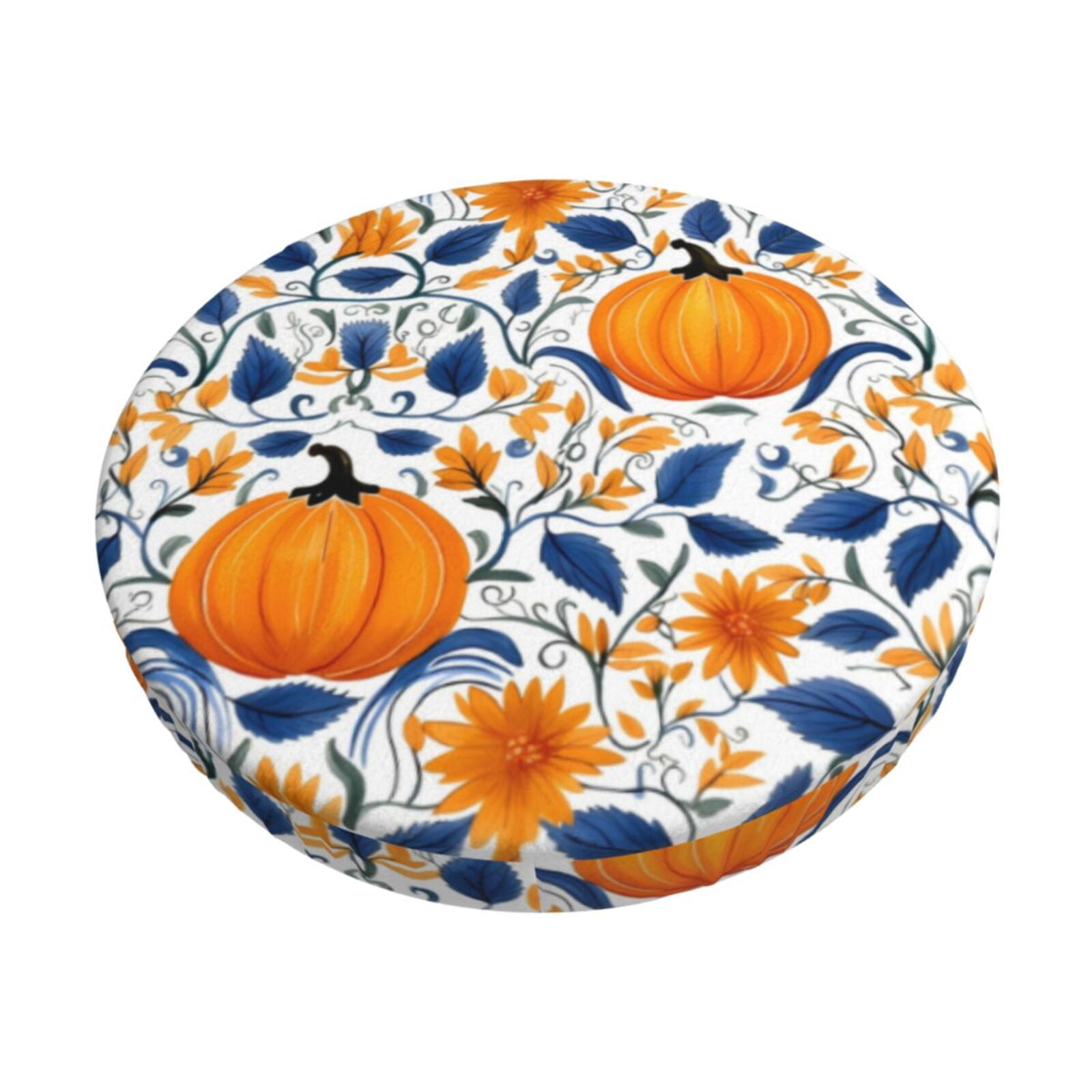 Picia Blue Orange Pumpkin fall Pattern Round Stool Covers Comfy Seat ...